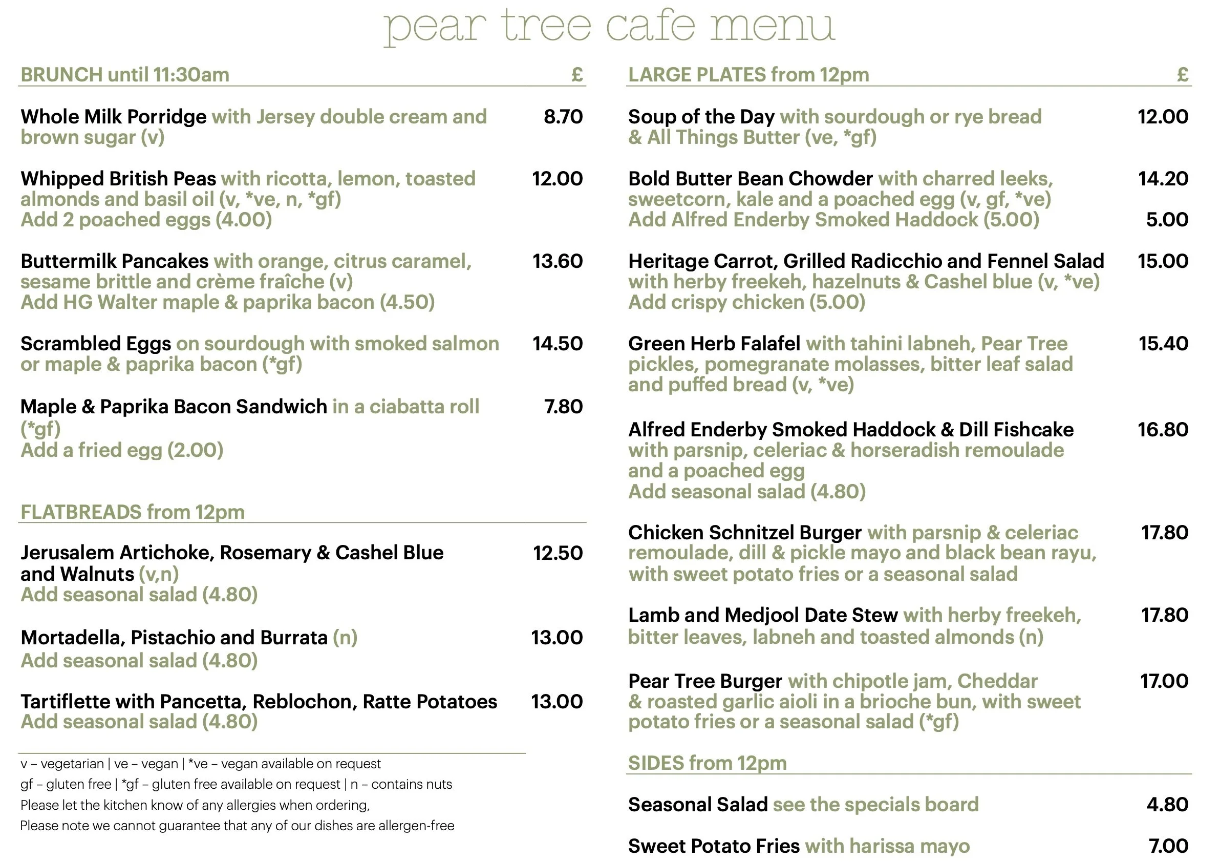 Lincolns Inn Fields Menu — Pear Tree Cafe