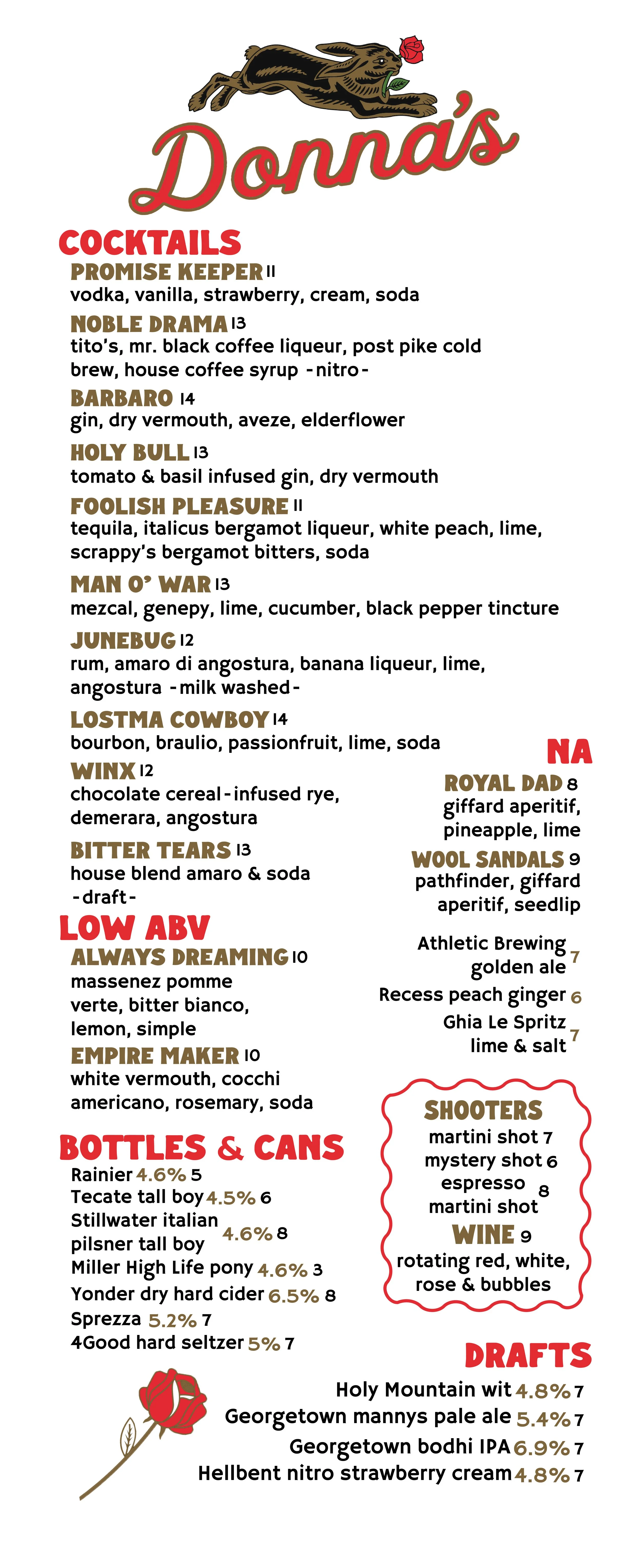 Menus — Donna's
