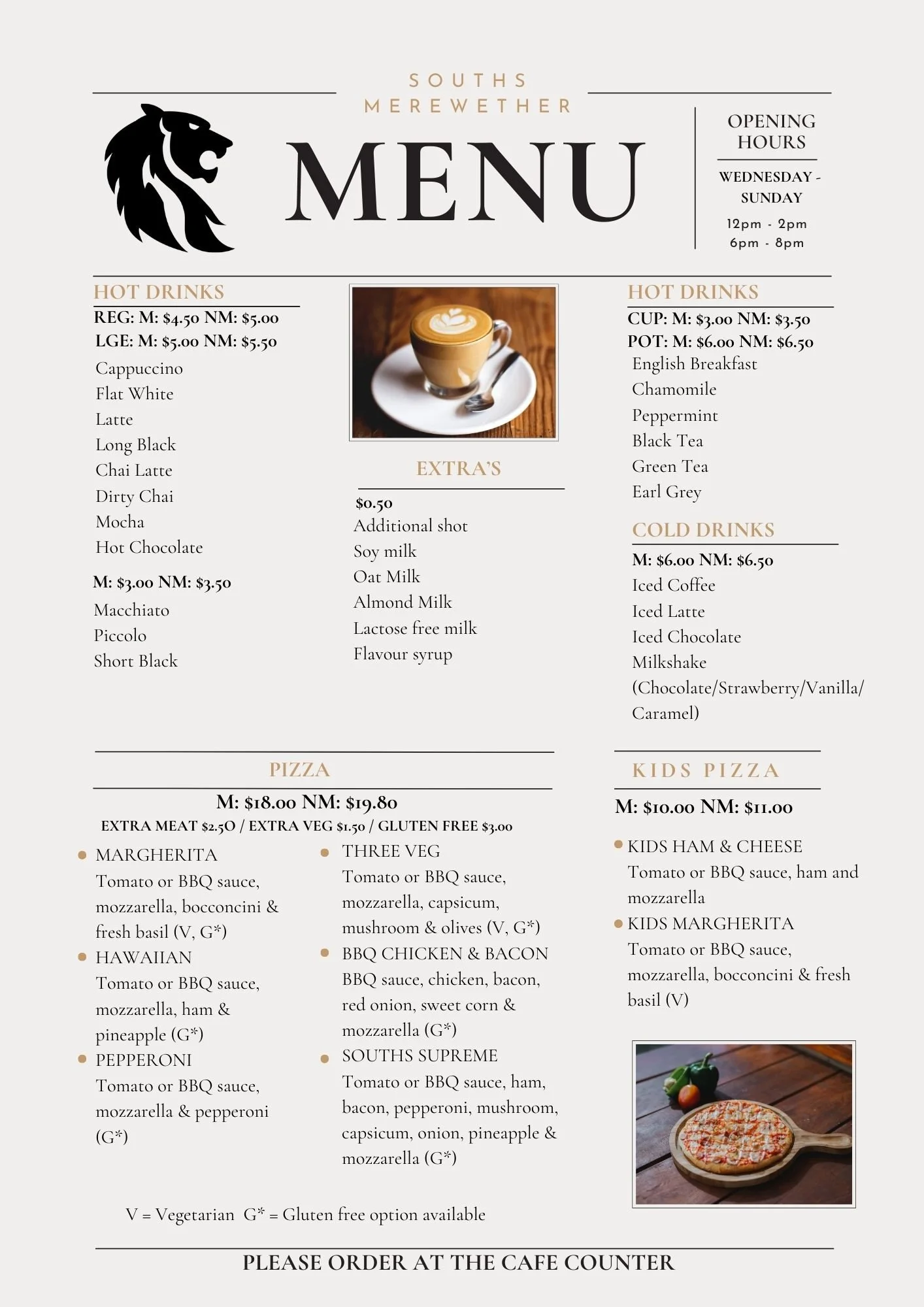 Cafe Menu — Souths Merewether