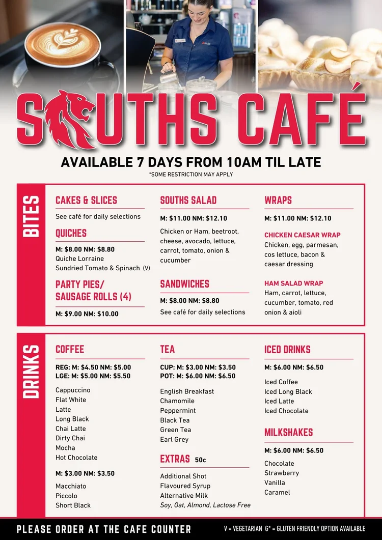 Cafe Menu — Souths Merewether