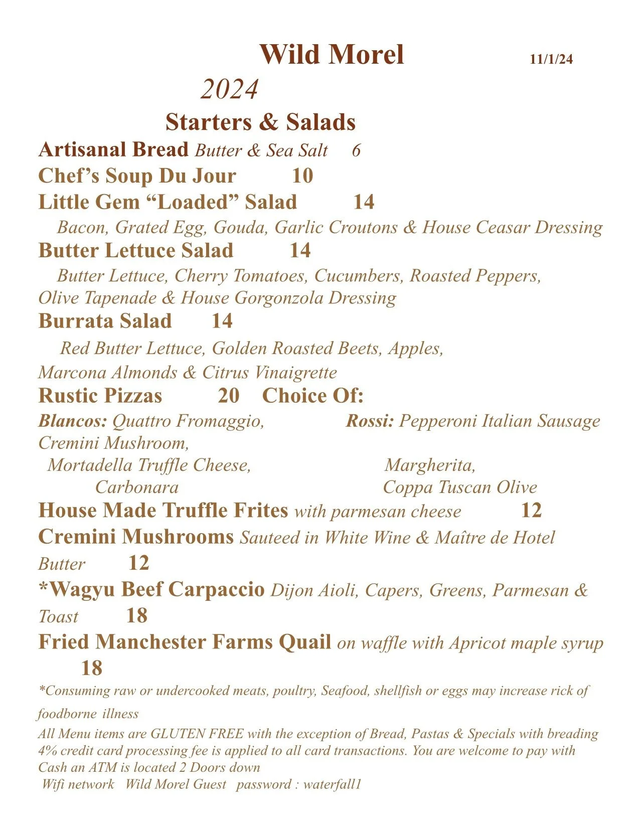 Menu — Wild Morel