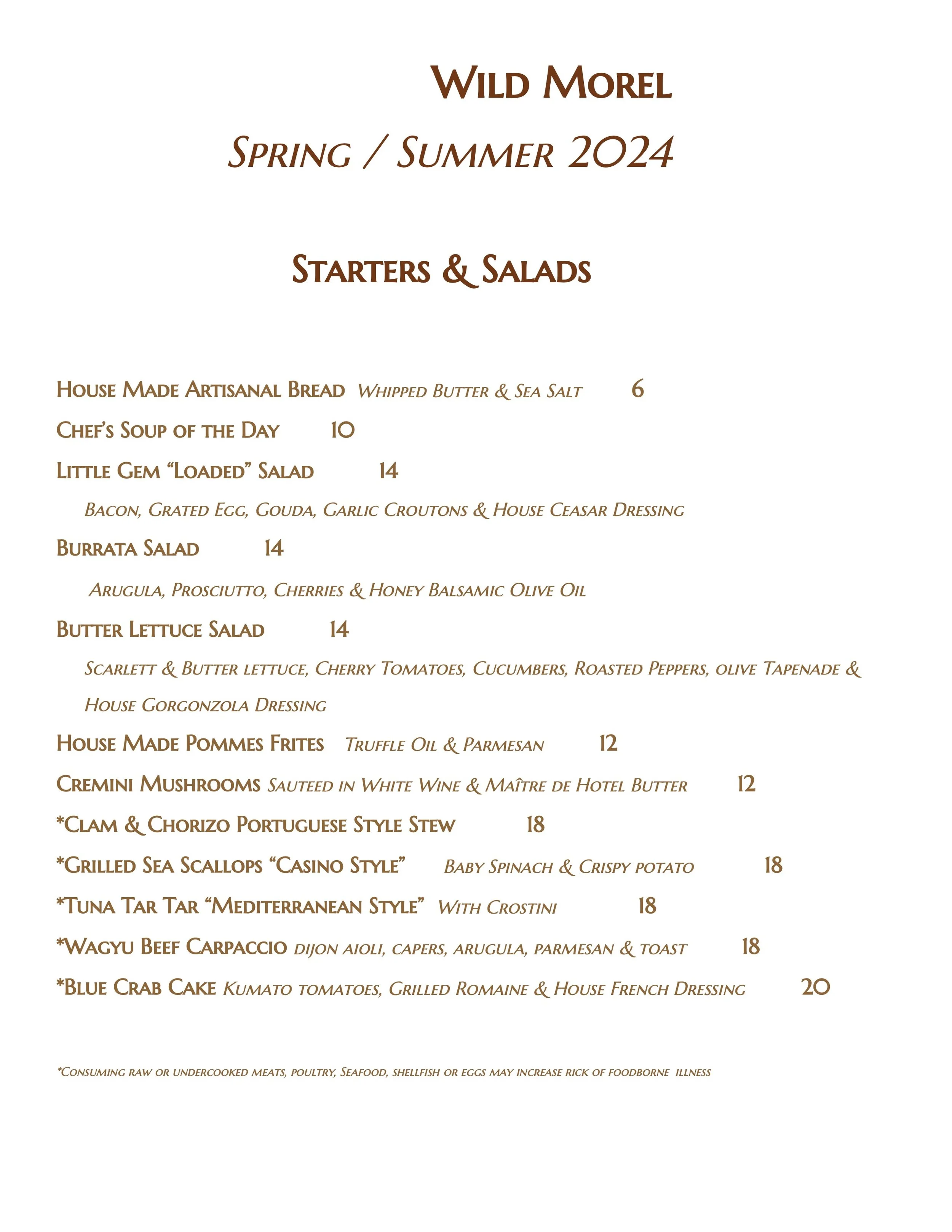Menu — Wild Morel