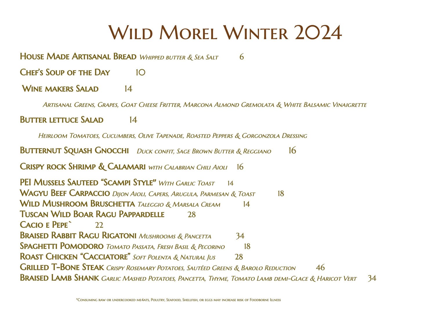Menu — Wild Morel