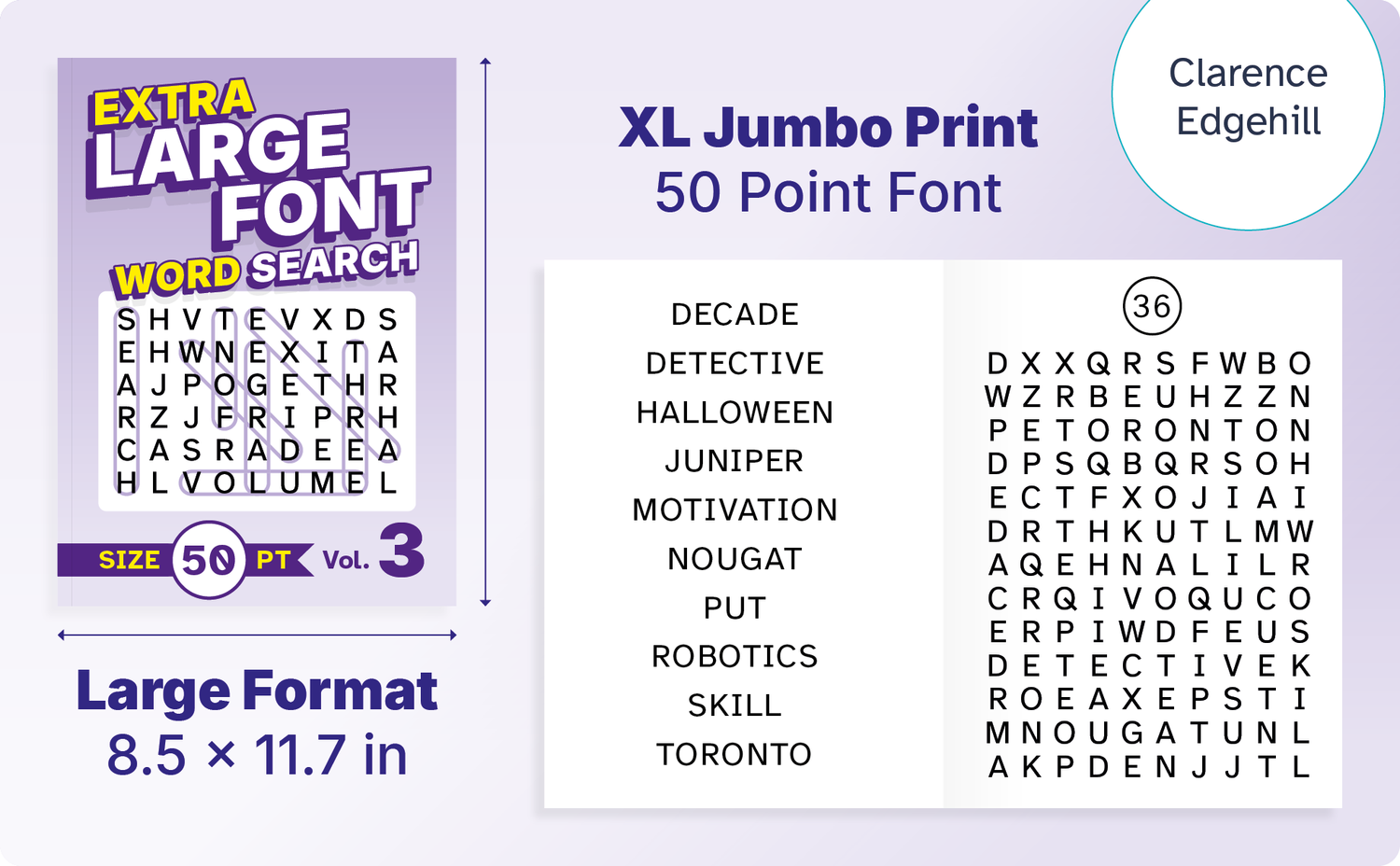 Extra Large Font Word Search Size 50 pt Vol. 3 | Clarence Edgehill