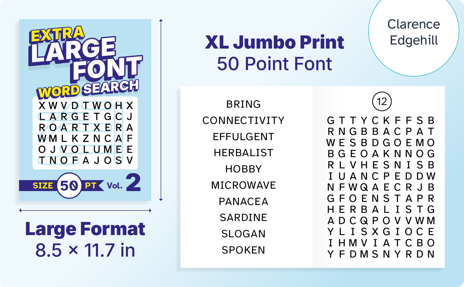 Extra Large Font Word Search Size 50 pt Vol. 2 | Clarence Edgehill