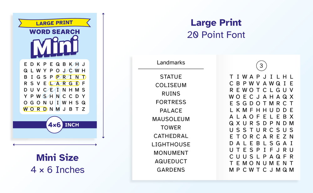 Large Print Word Search Mini 4x6 Inch | Clarence Edgehill