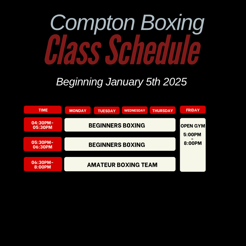 Class Schedule — Compton Boxing Gym