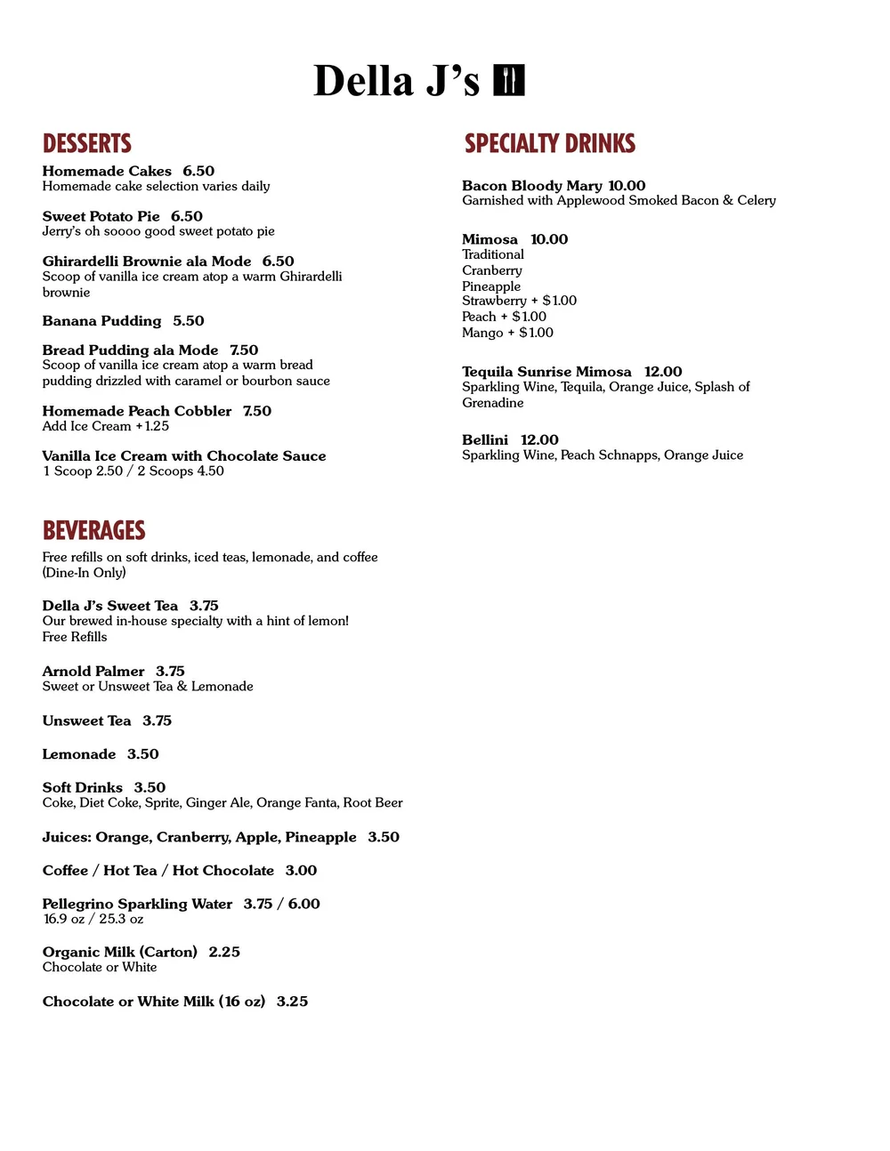 Menus — Della J's