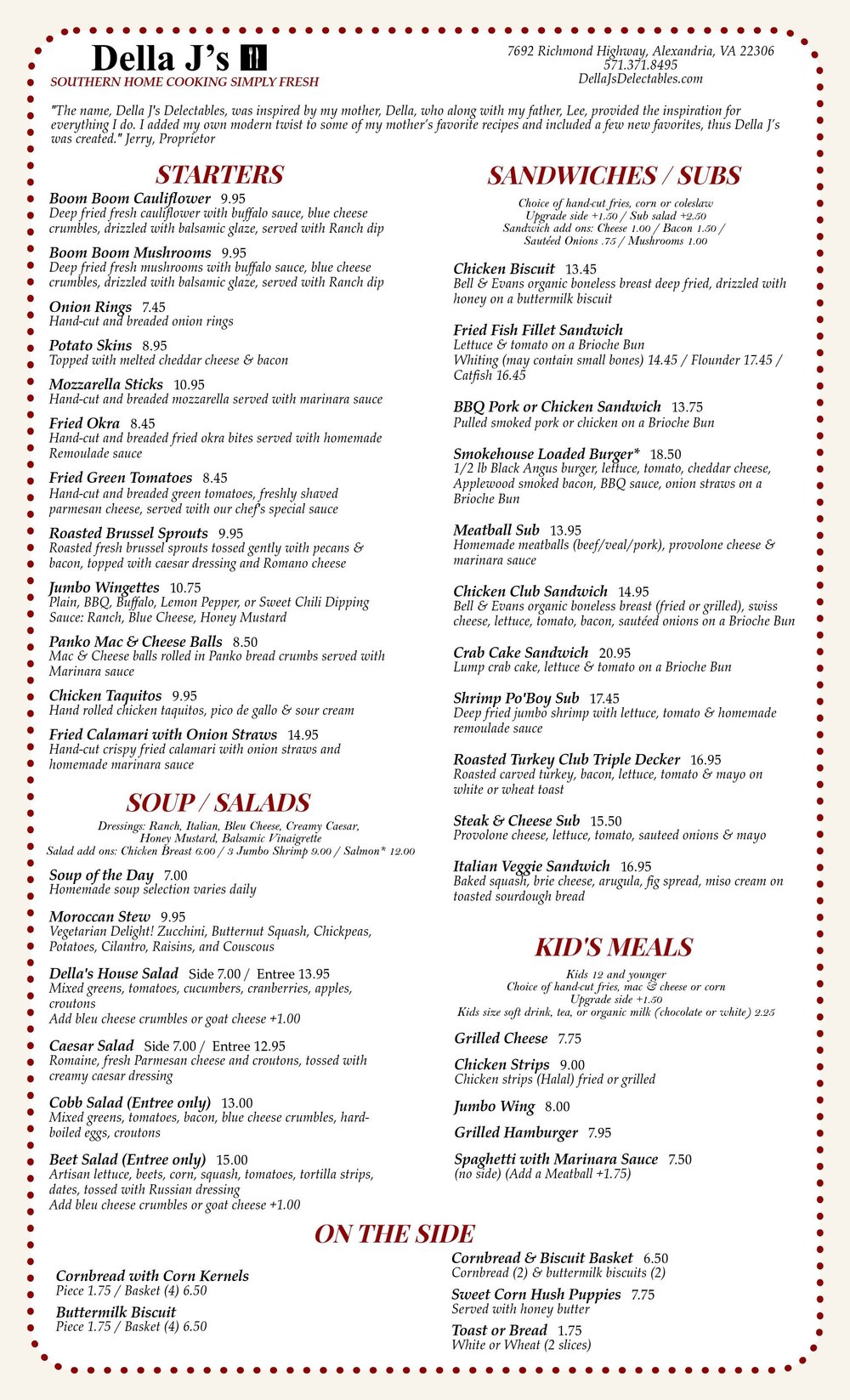 Menus — Della J's