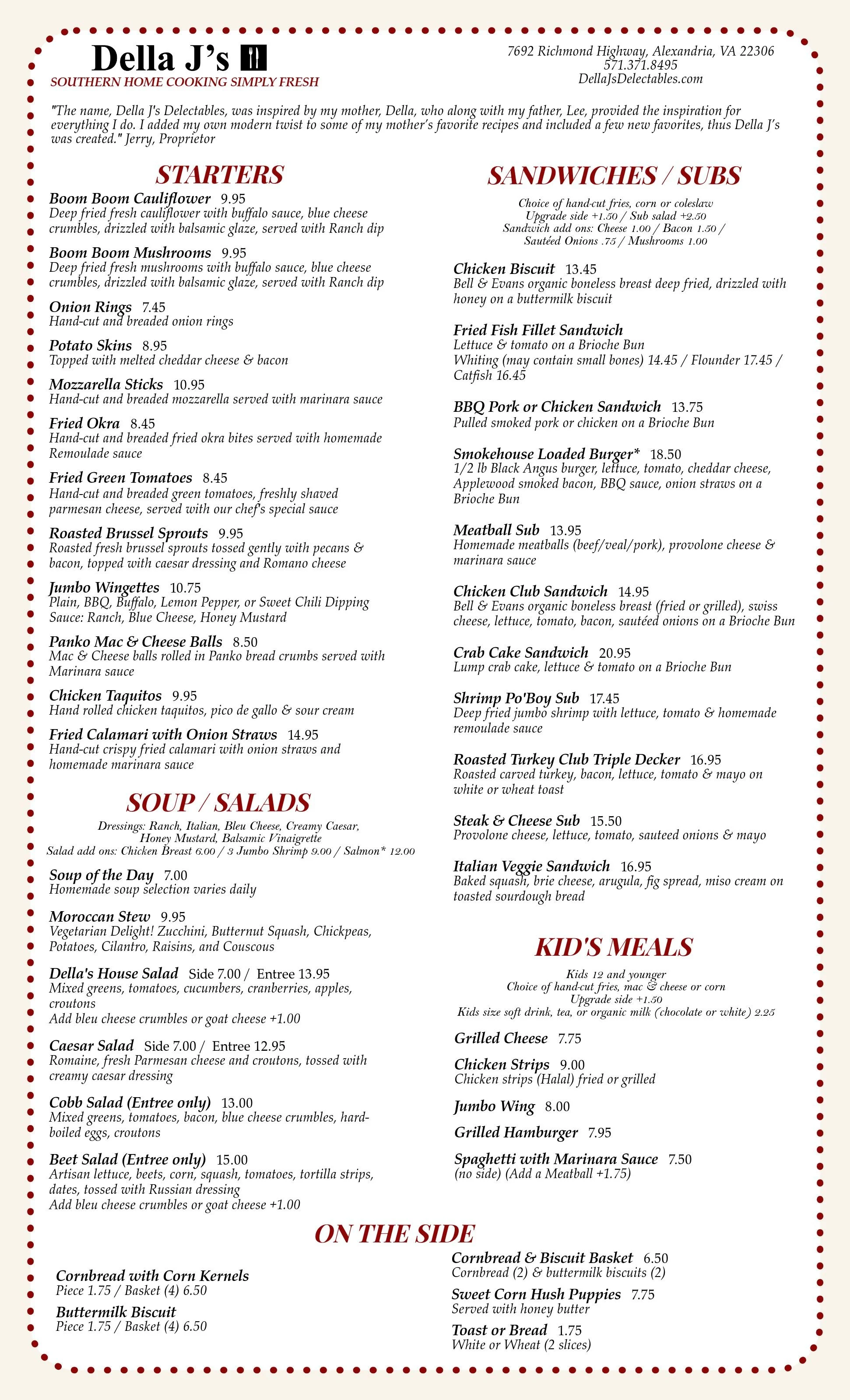 Menus — Della J's