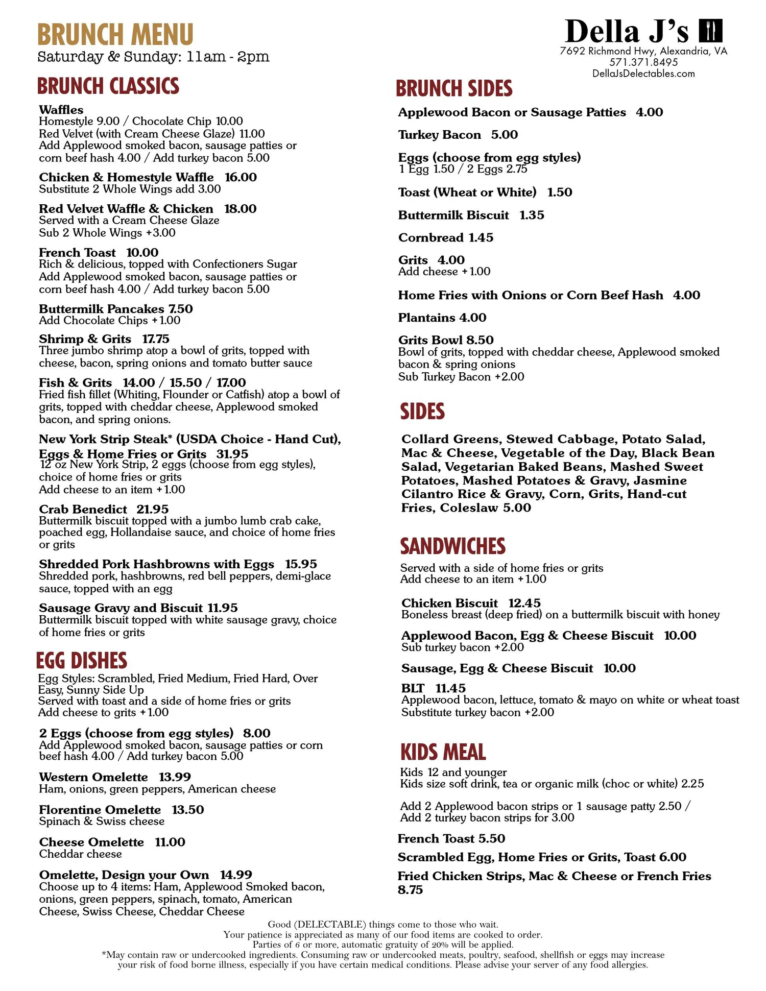 Menus — Della J's