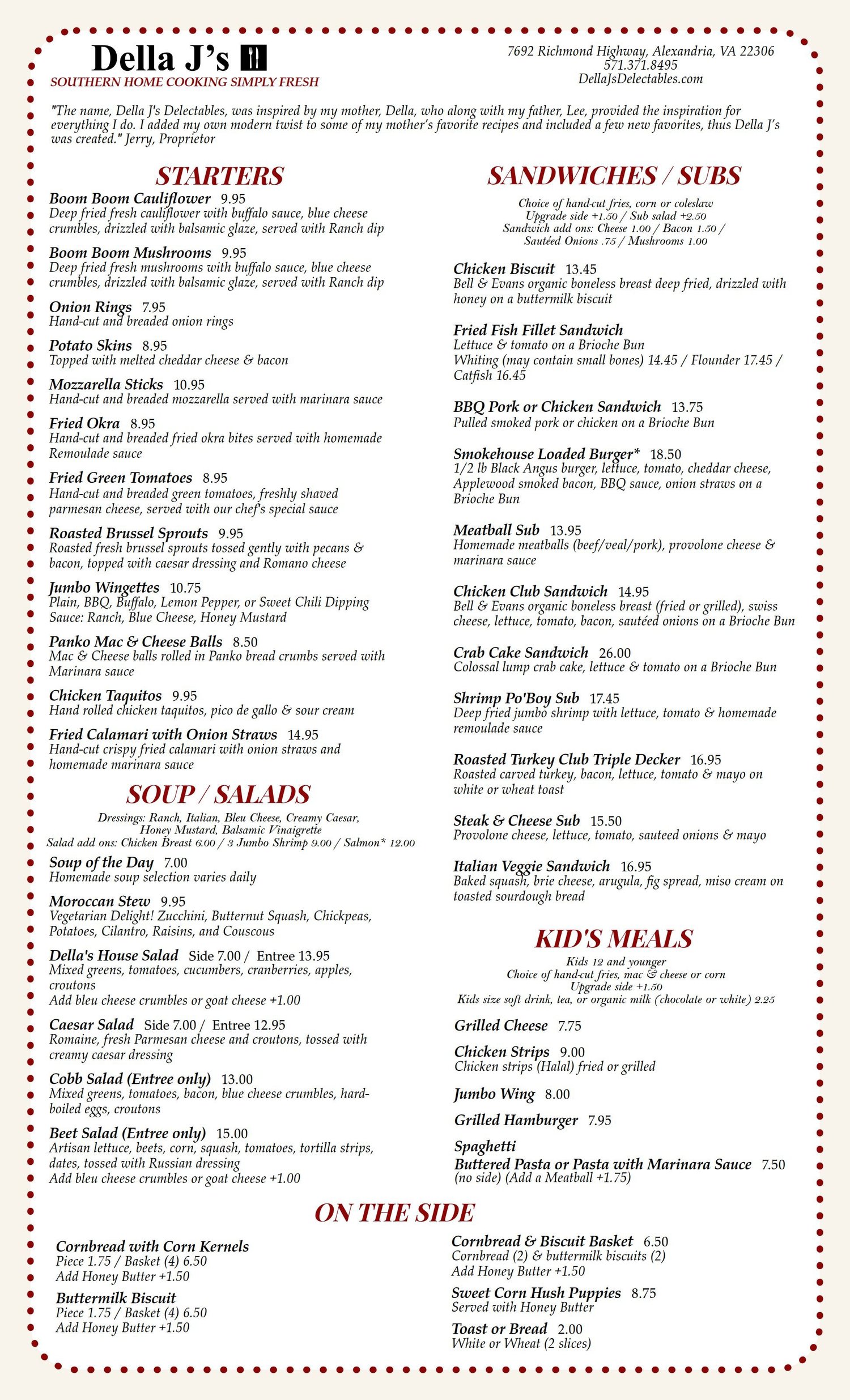 Menus — Della J's