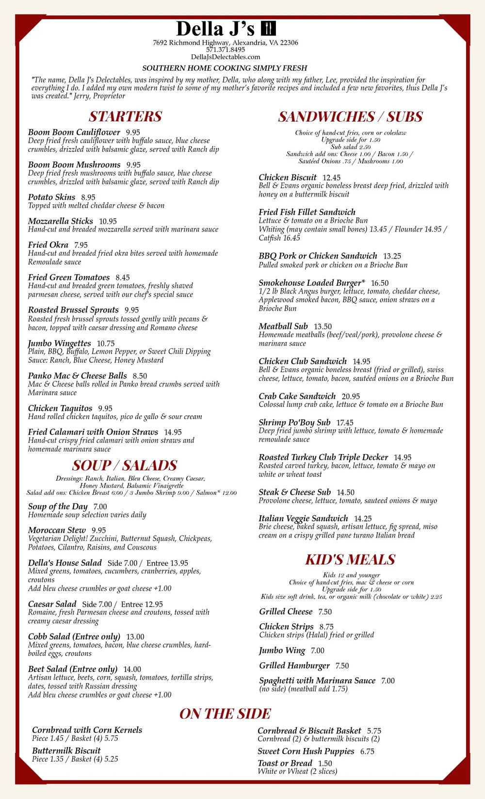 Menus — Della J's