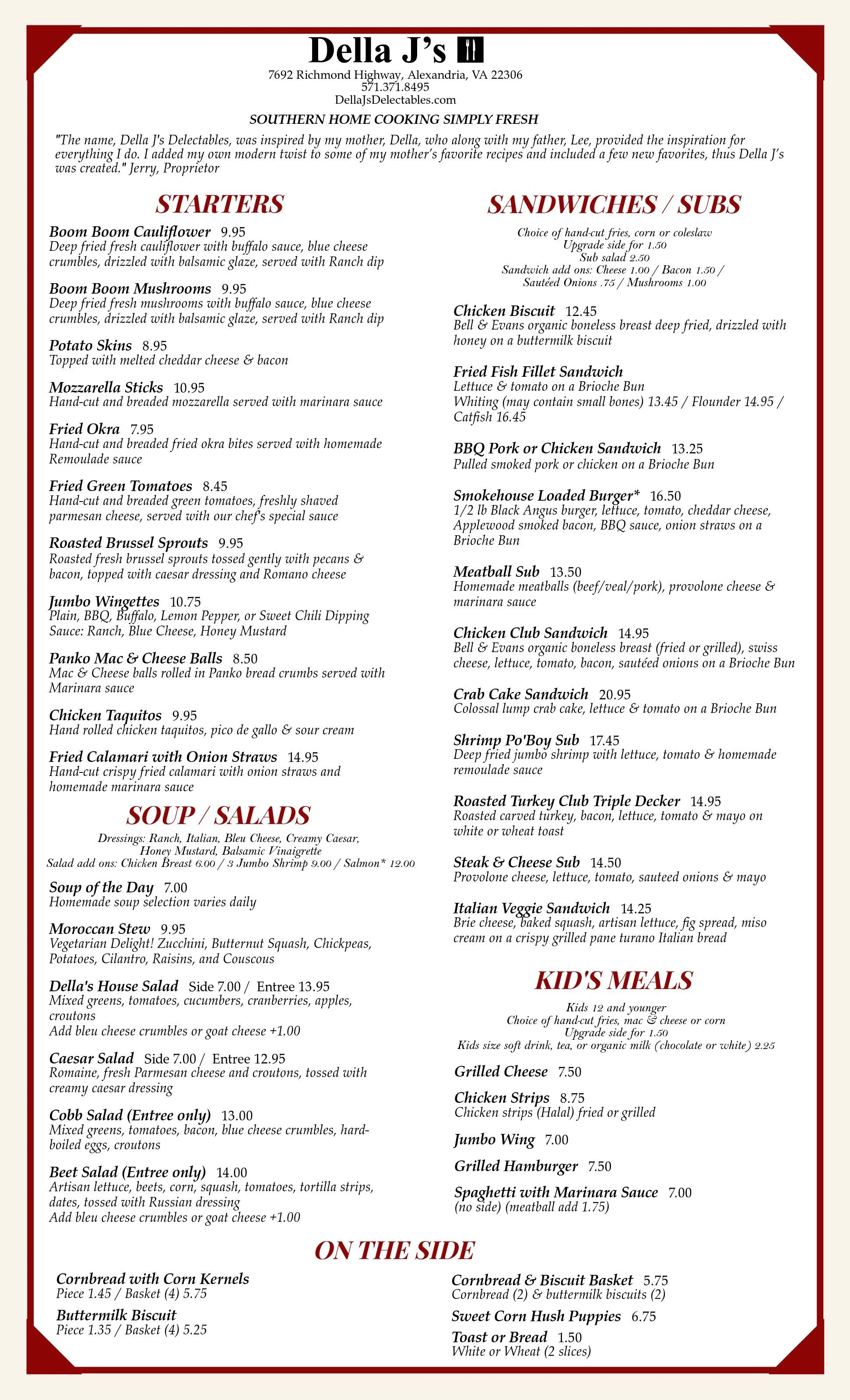 Menus — Della J's