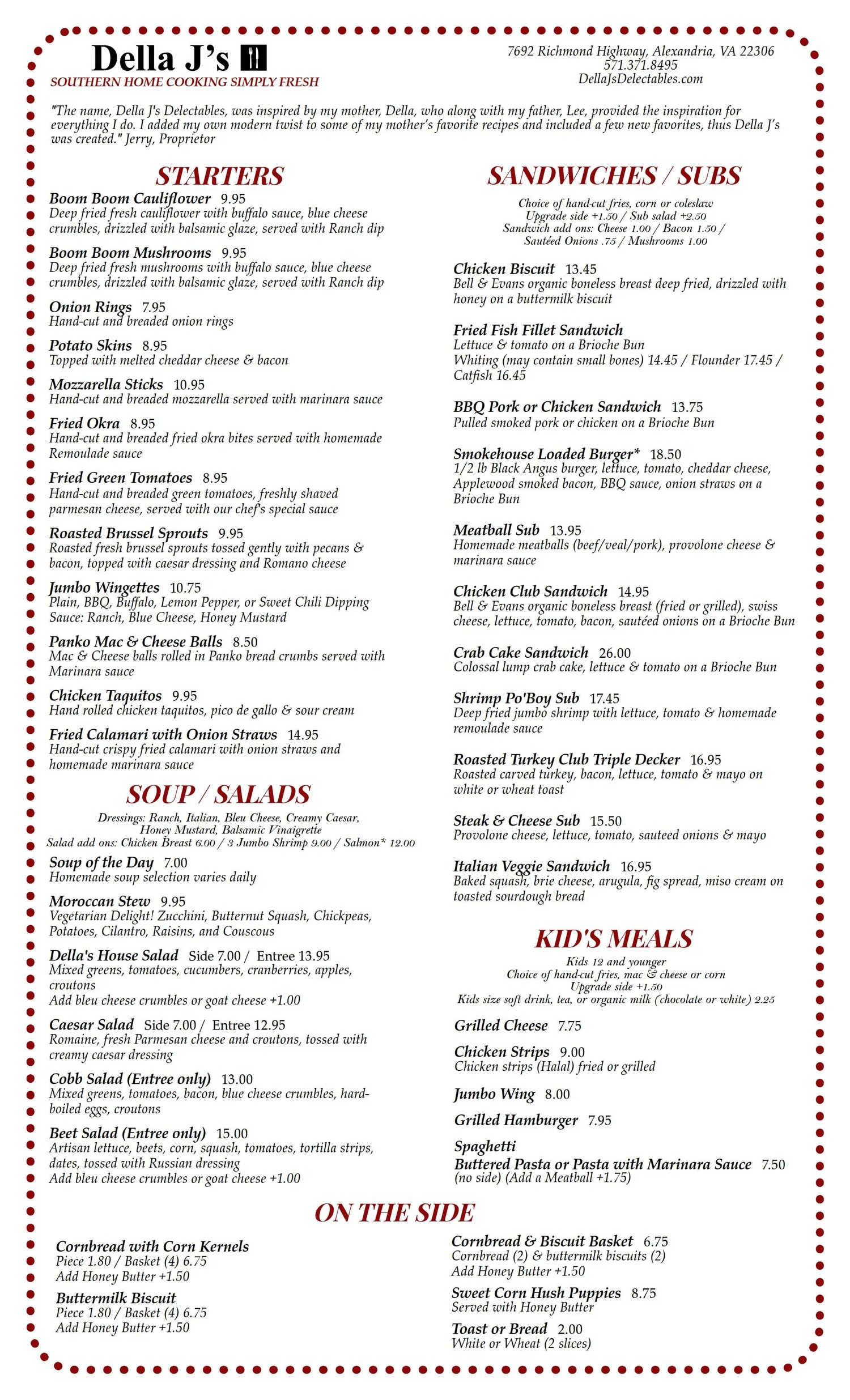 Menus — Della J's