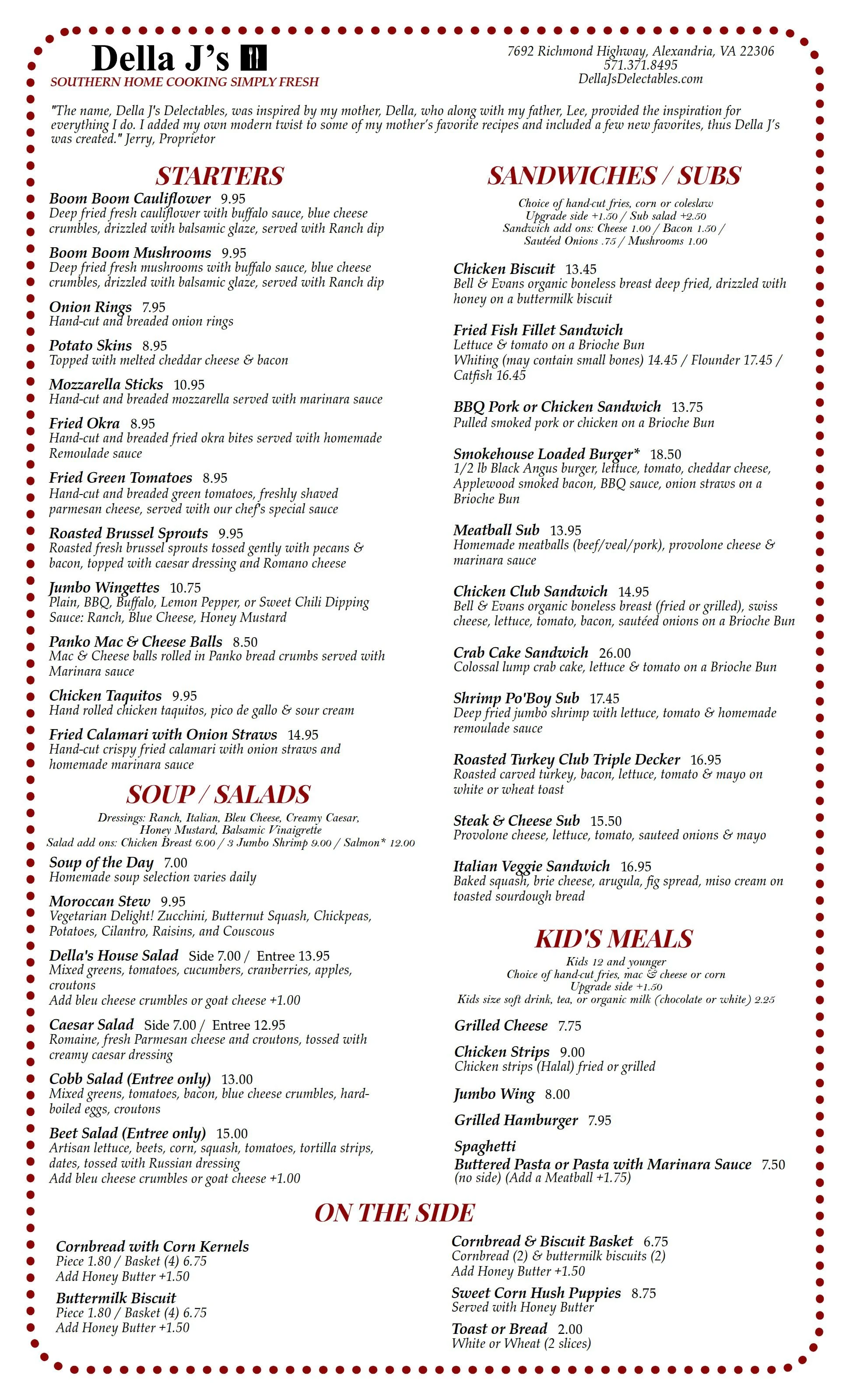 Menus — Della J's