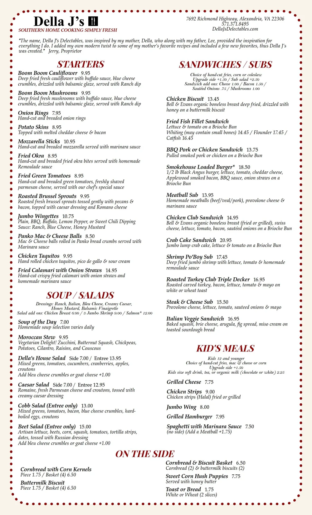 Menus — Della J's