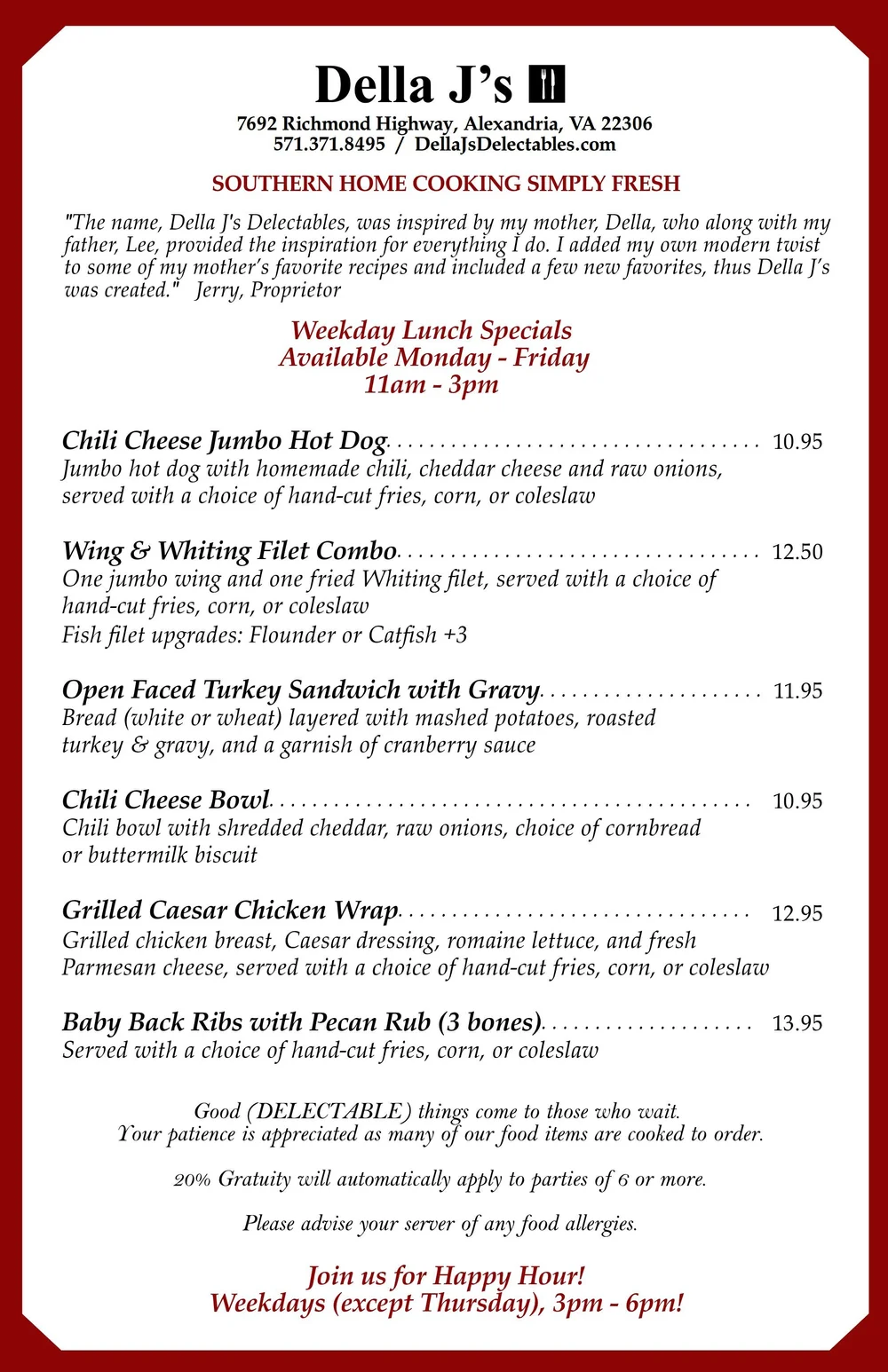 Menus — Della J's