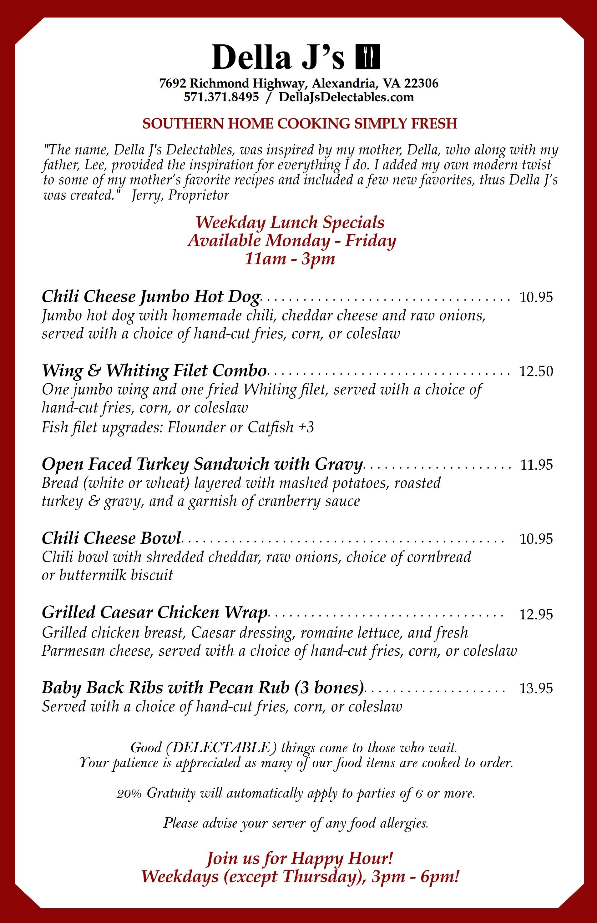 Menus — Della J's