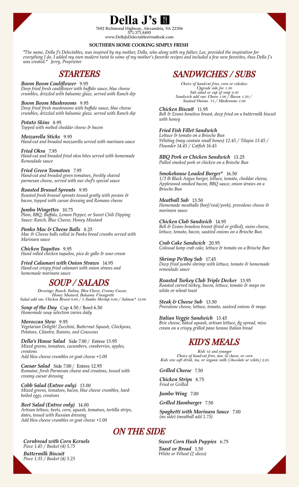 Menus — Della J's