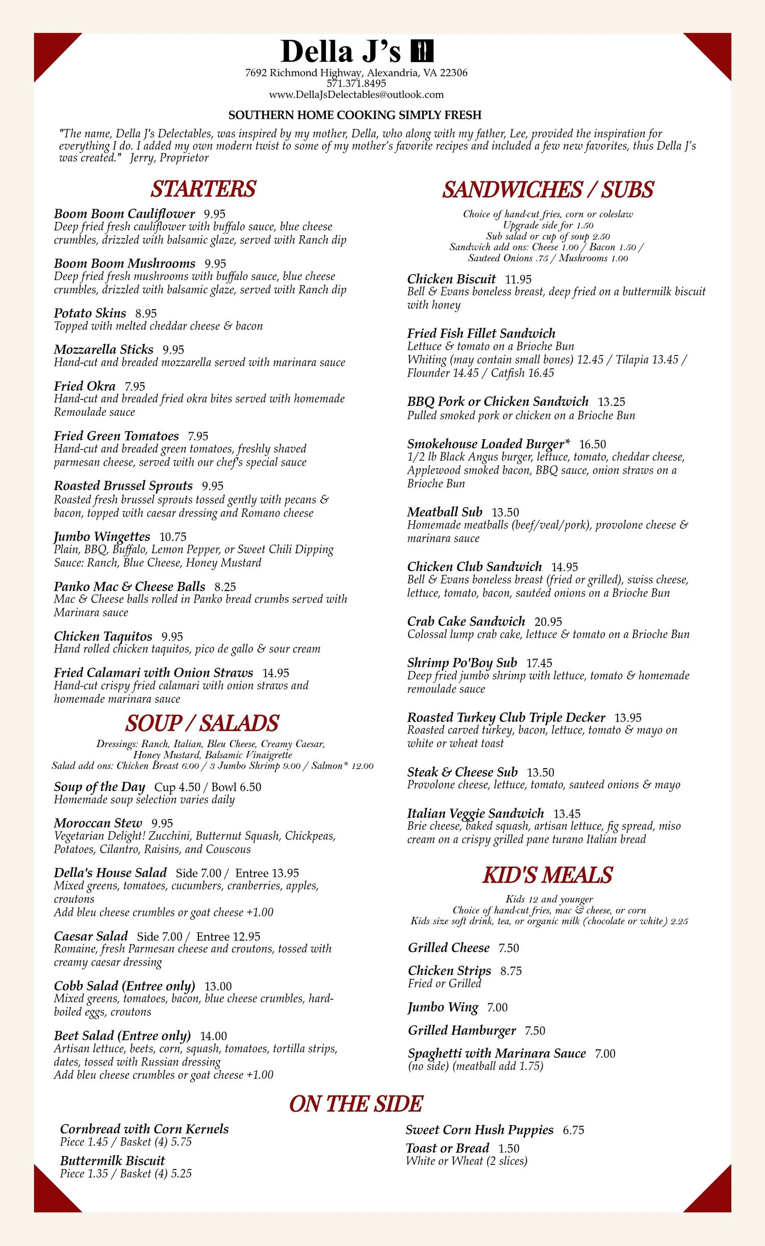 Menus — Della J's
