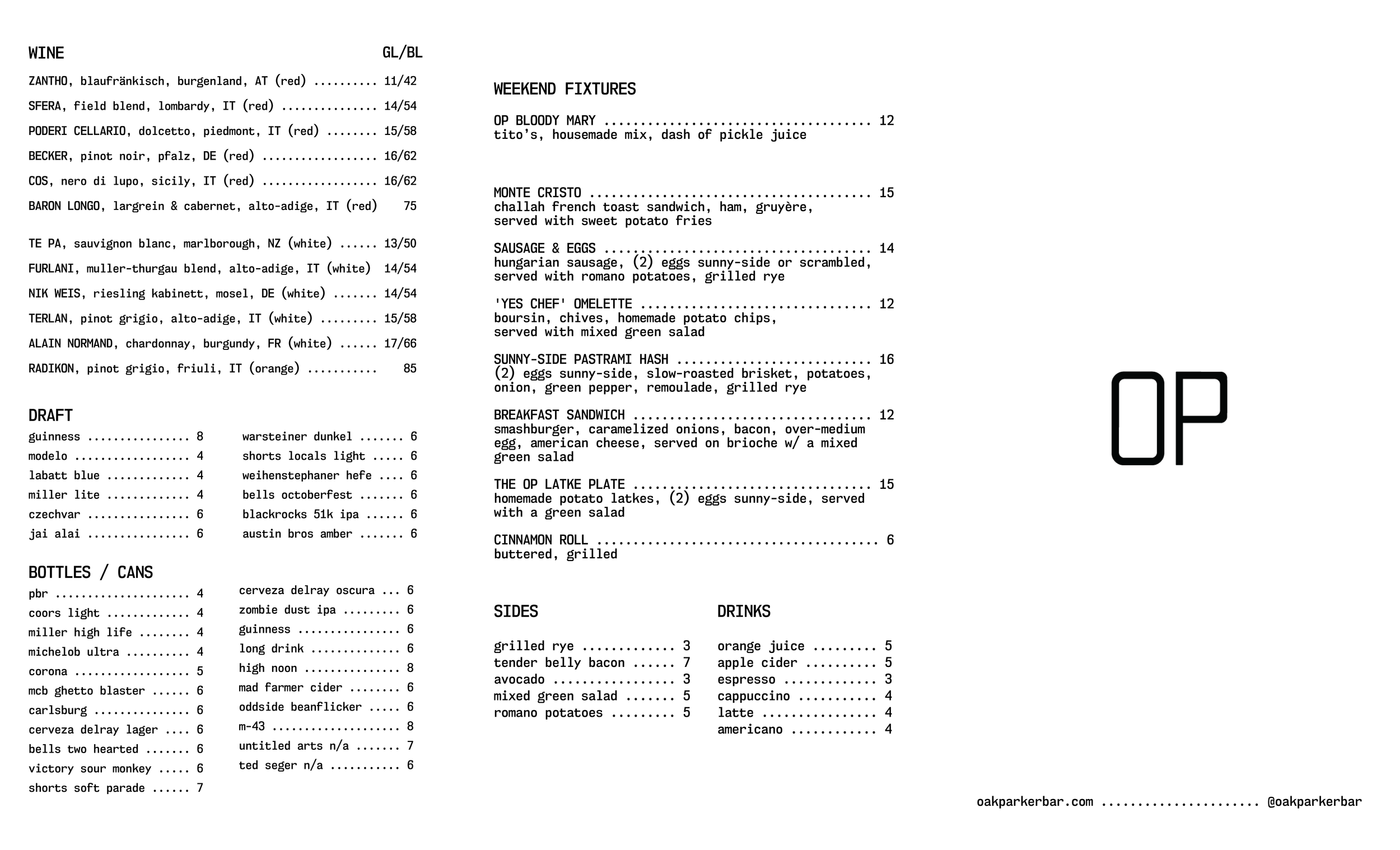 food & drinks — Oak Parker