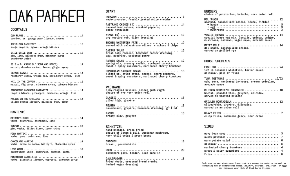 food & drinks — Oak Parker