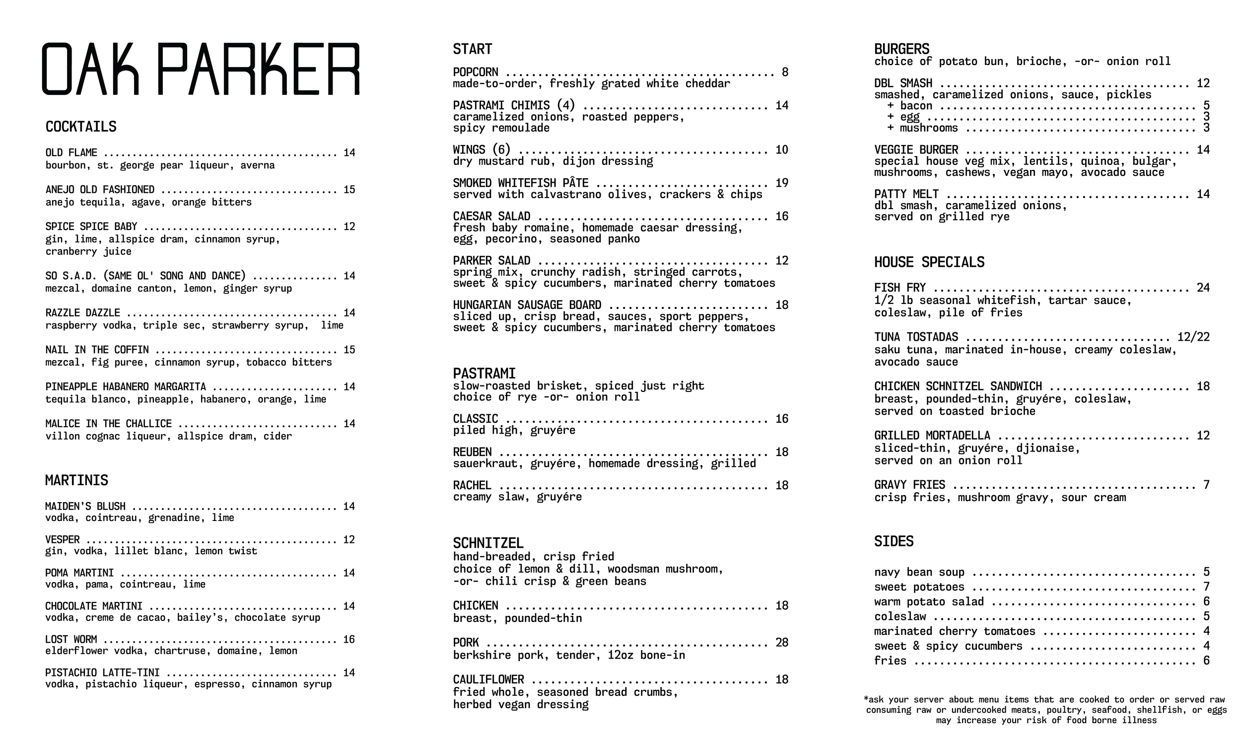 food & drinks — Oak Parker