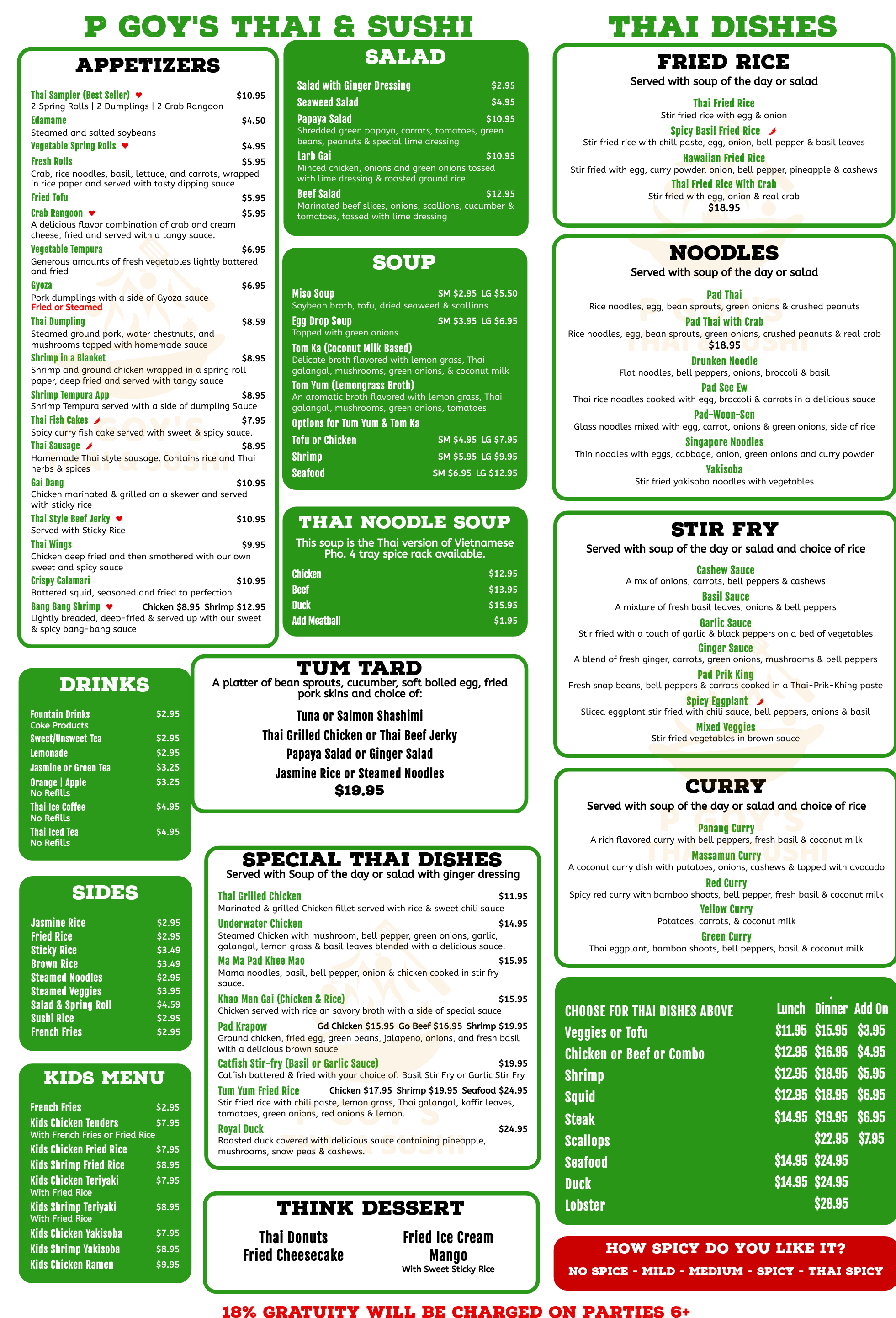 MENU — P Goy's Thai & Sushi