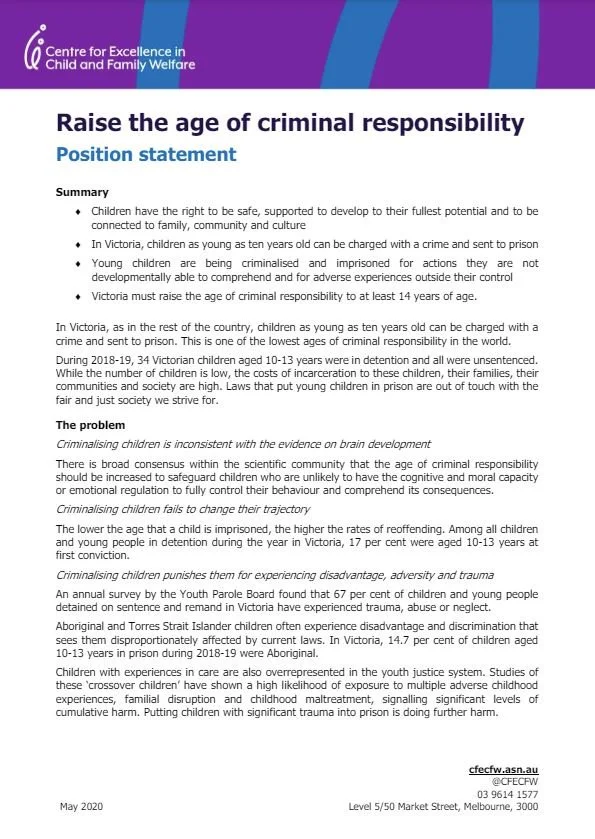 Centre for Excellence in Child and Family Welfare Position Statement ...