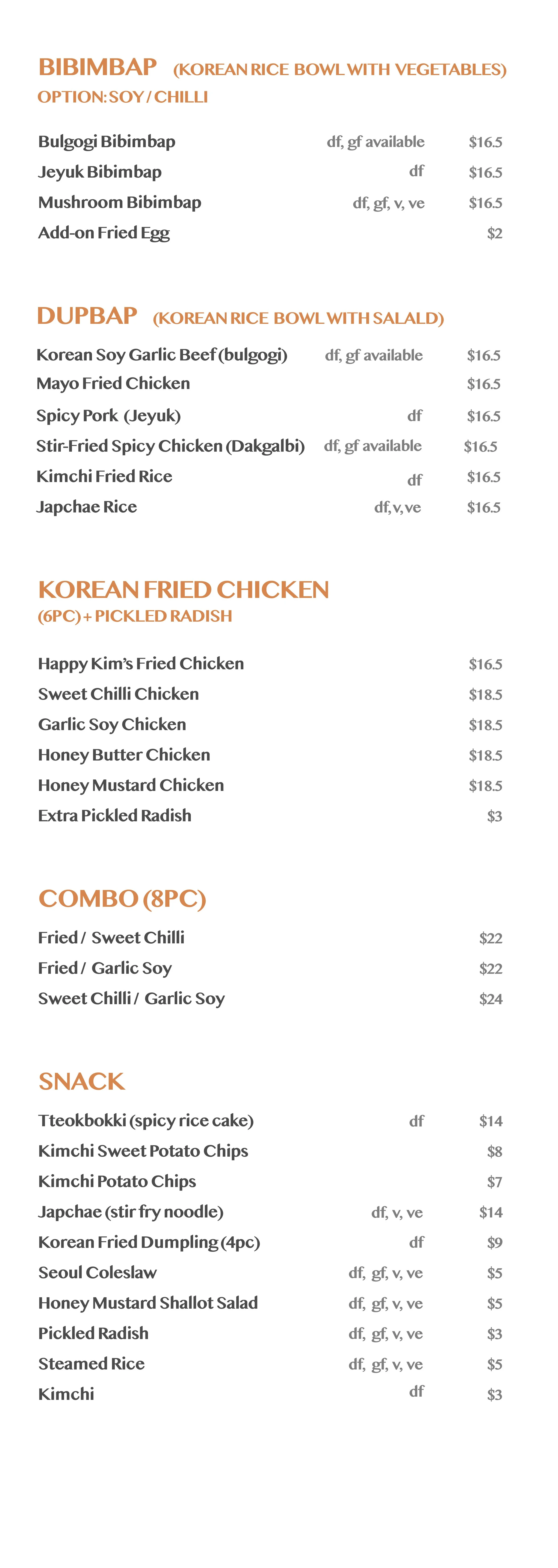 Menu — Happy Kim is a modern Korean Kitchen.
