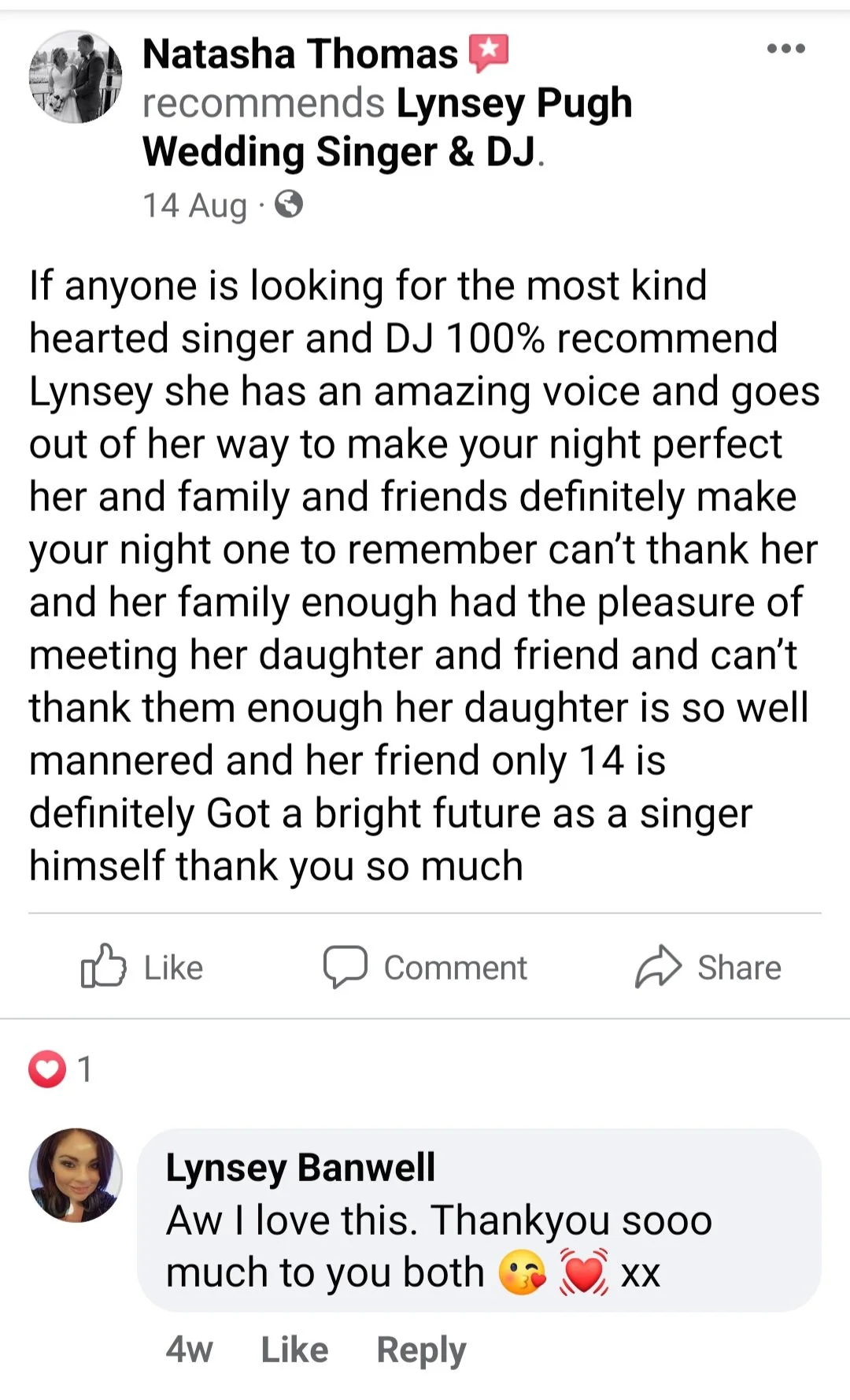 Lynsey Pugh Wedding Singer & DJ