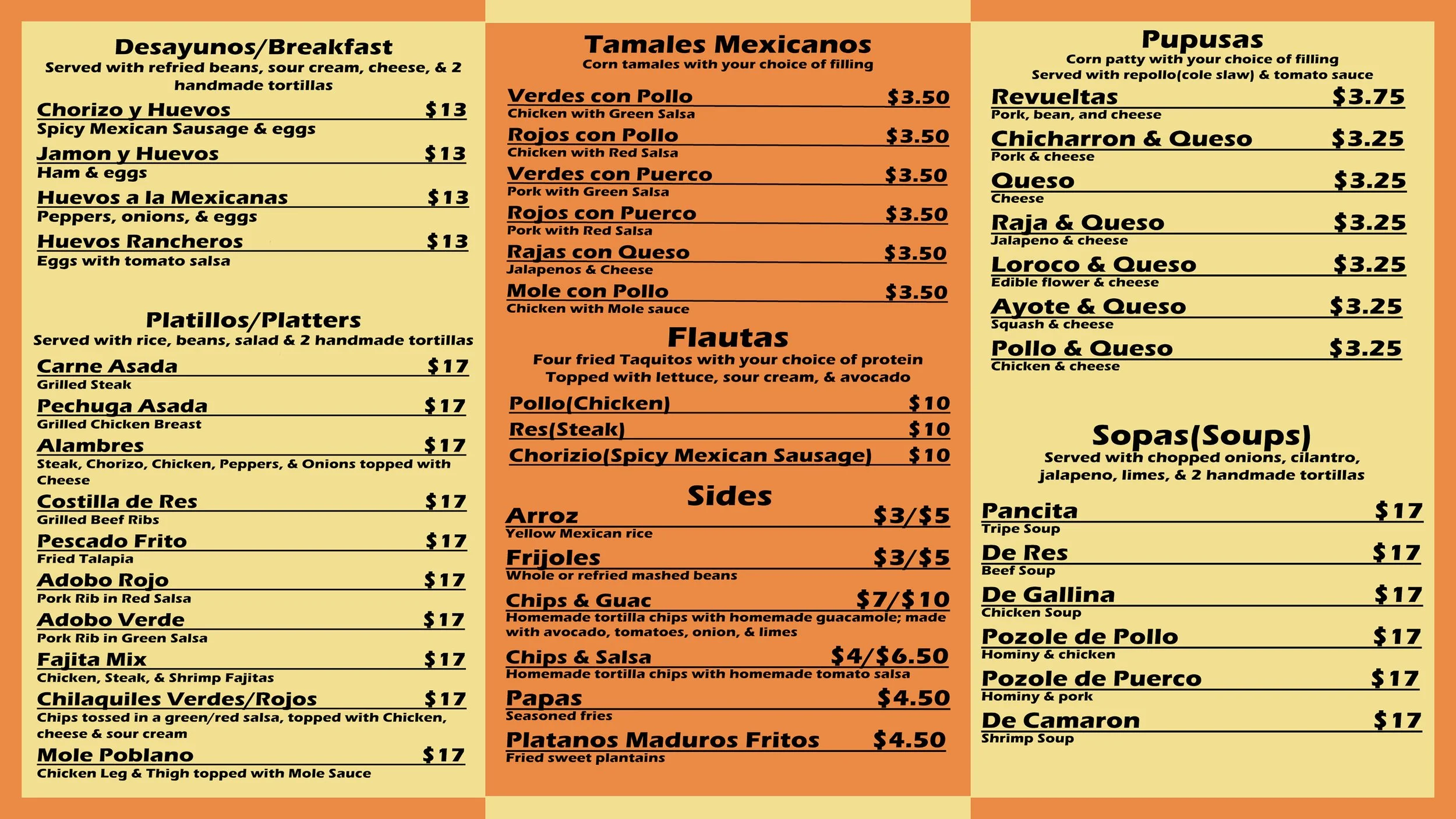 Menu 1 — Ponchos Tacos