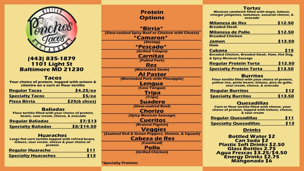 Menu 1 — Ponchos Tacos