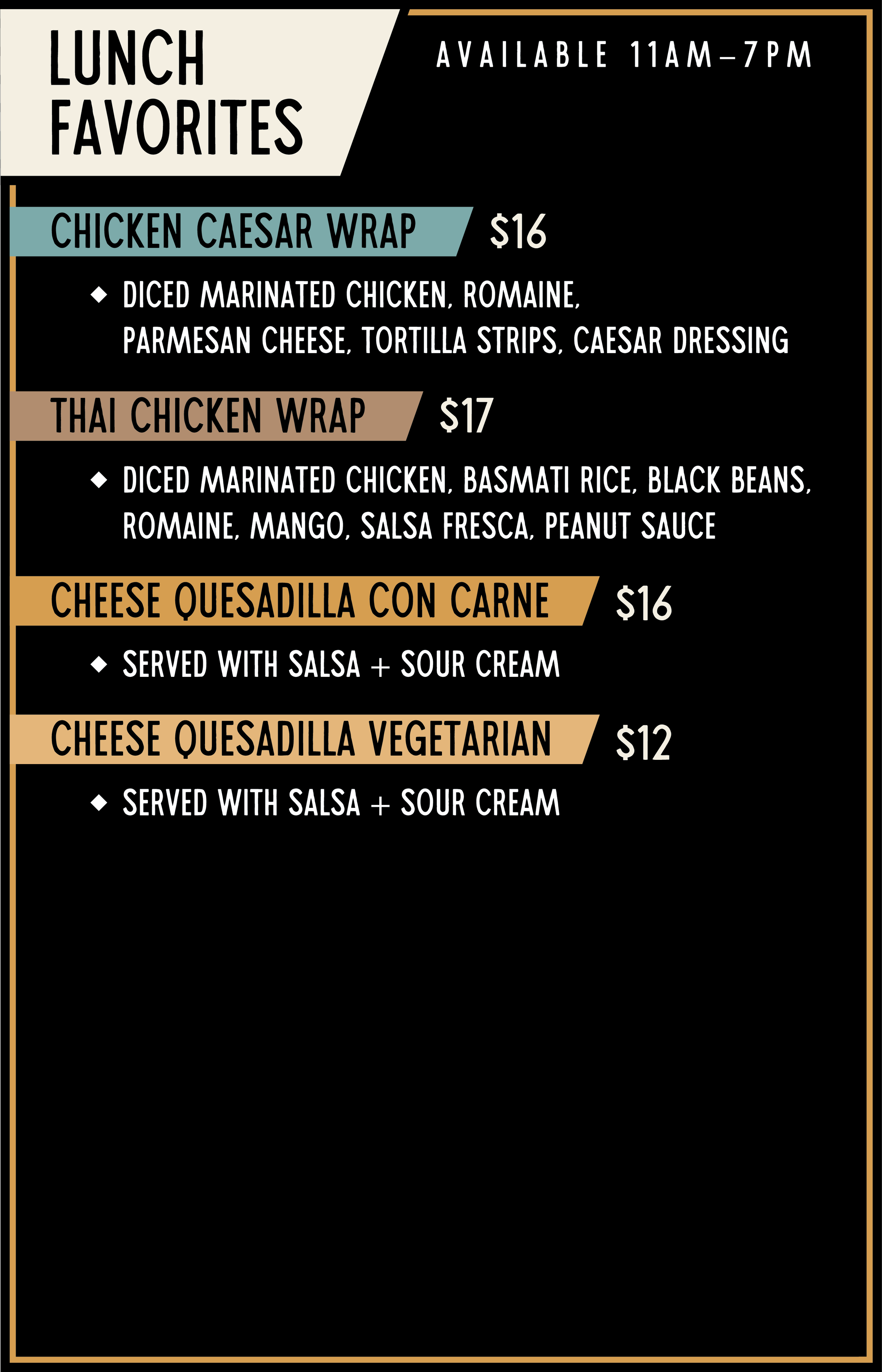 Burrito Bar Menu — BIG SUR RIVER INN