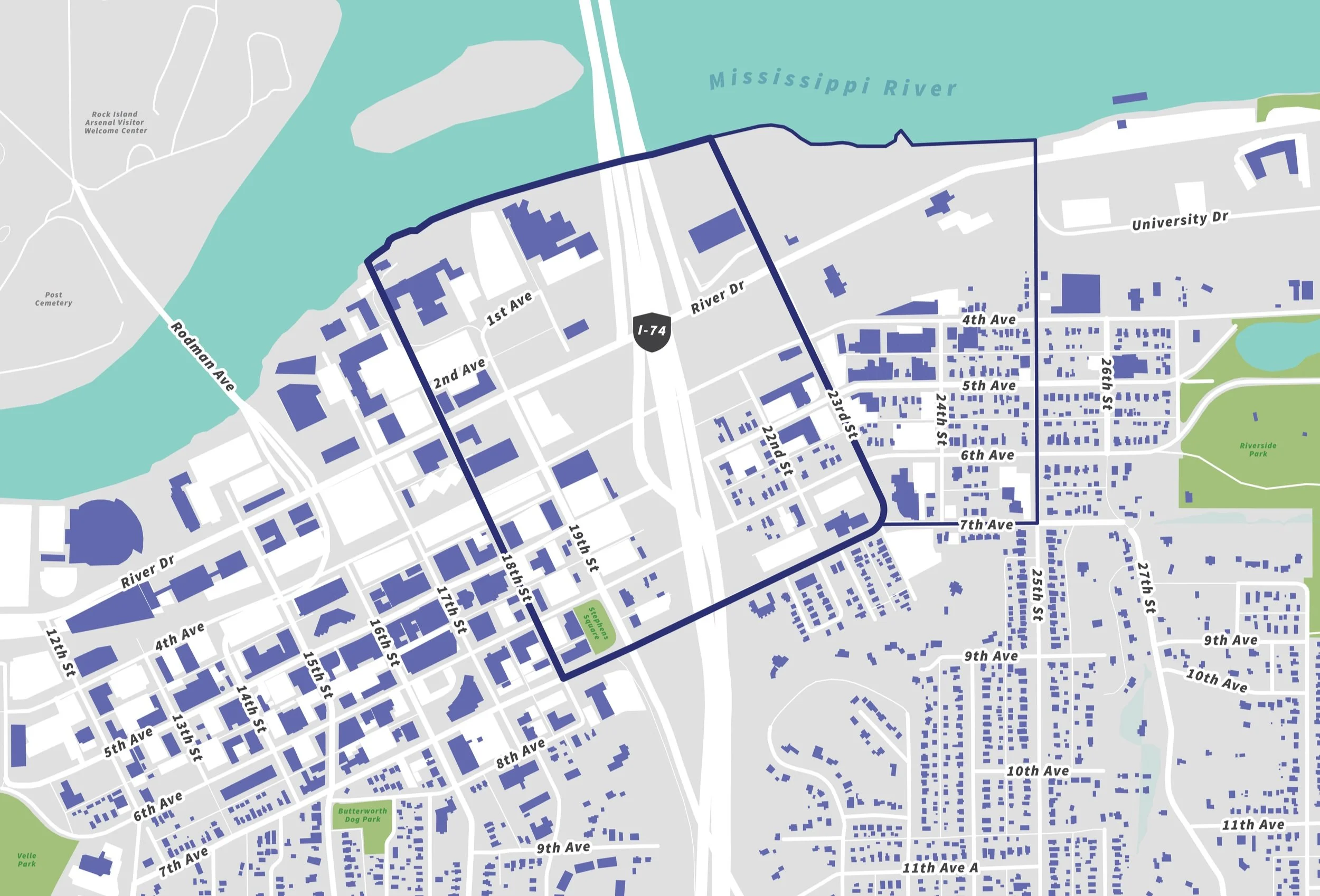 Moline River Front + Centre Plan