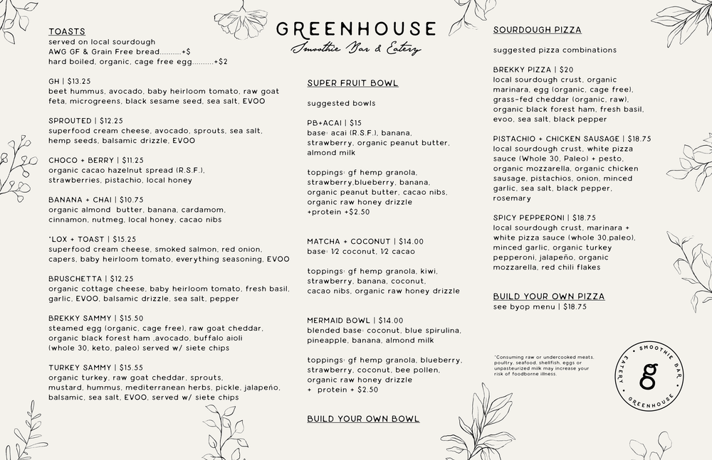 Menu — Greenhouse Smoothie Bar & Eatery