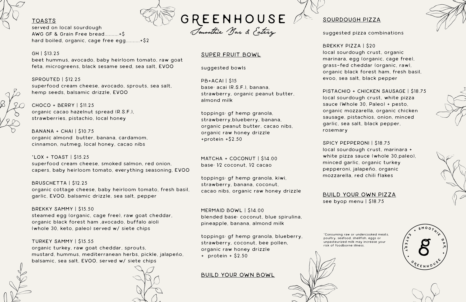 Menu — Greenhouse Smoothie Bar & Eatery