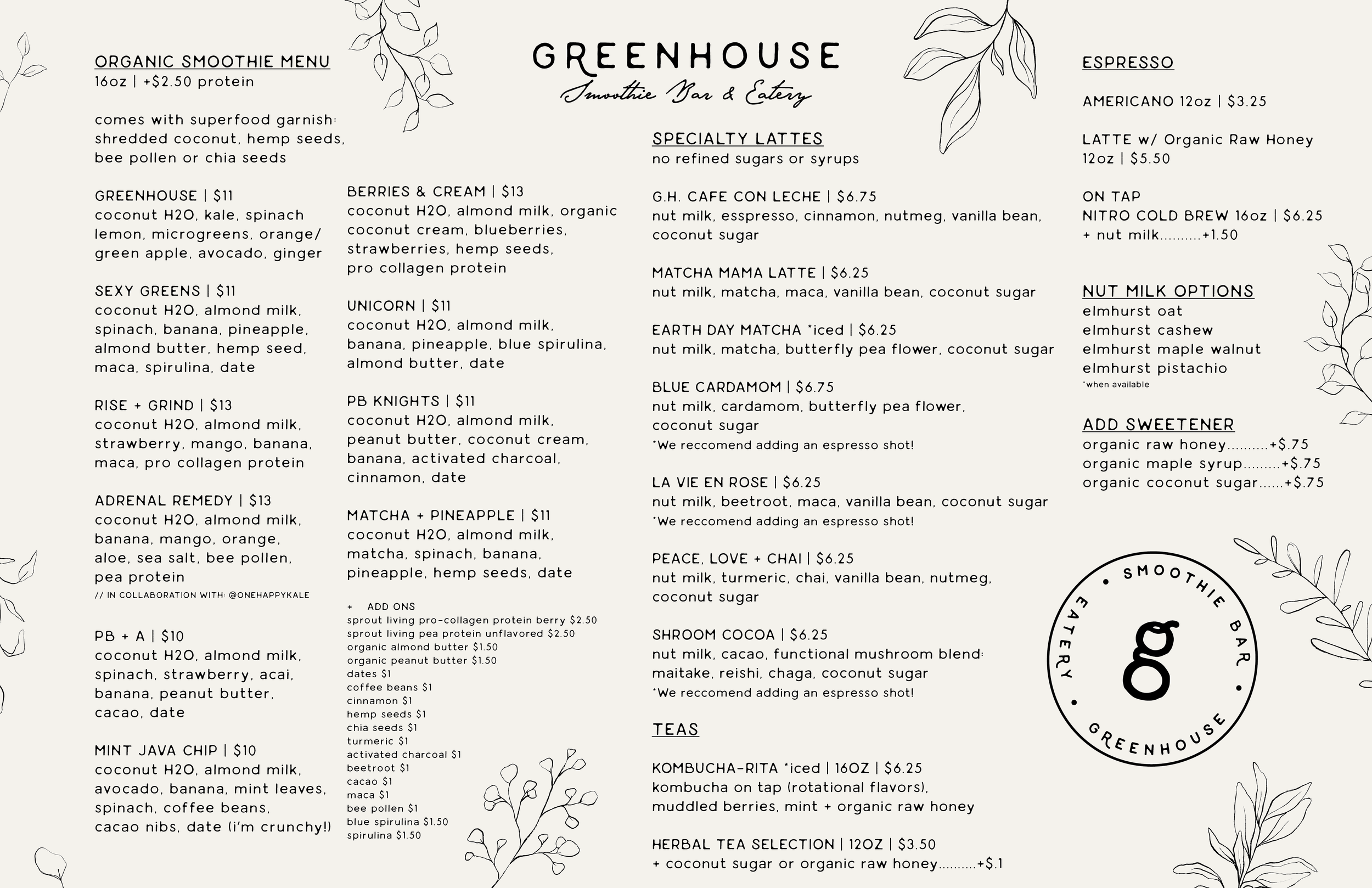 Menu — Greenhouse Smoothie Bar & Eatery