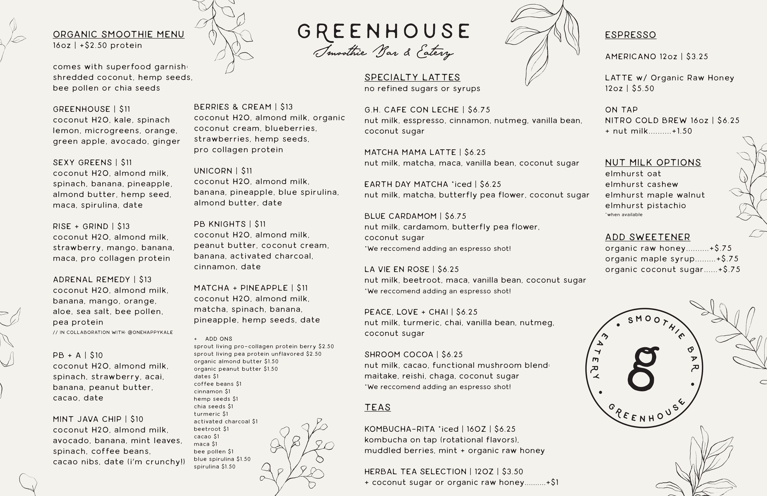 Menu — Greenhouse Smoothie Bar & Eatery
