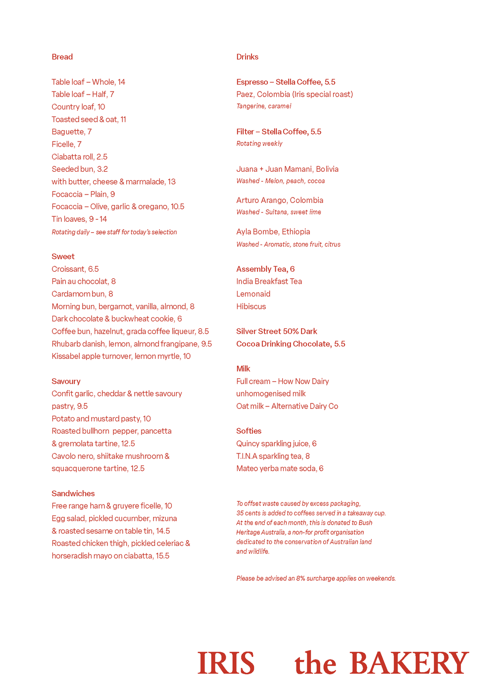 Menu — Iris the Bakery