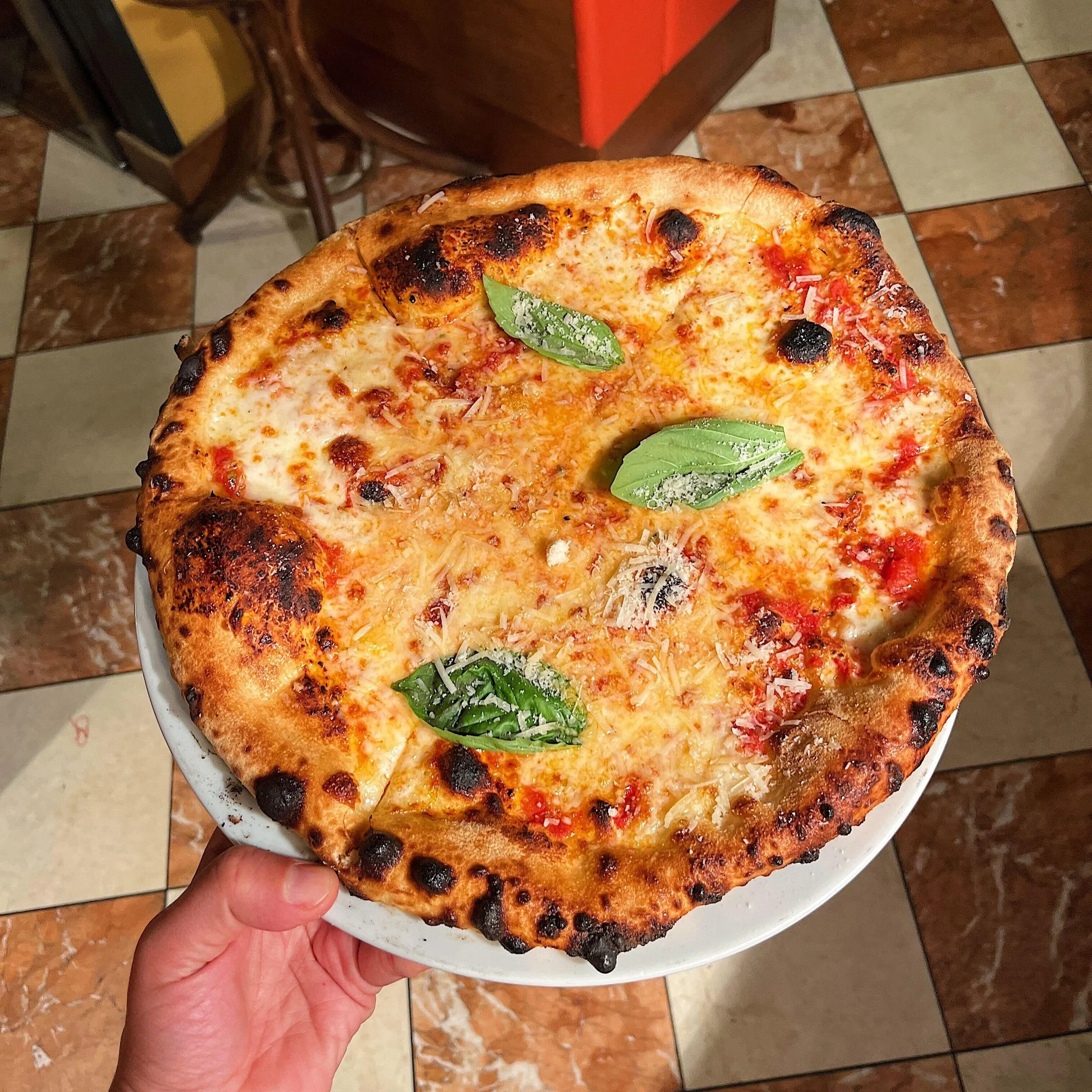 Pizza menu — Grasso Italian-American restaurant, Soho, London.