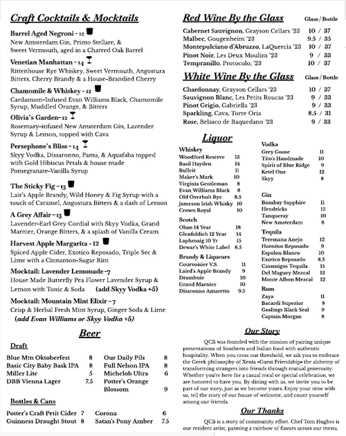 Drink Menu — Queen City Bistro