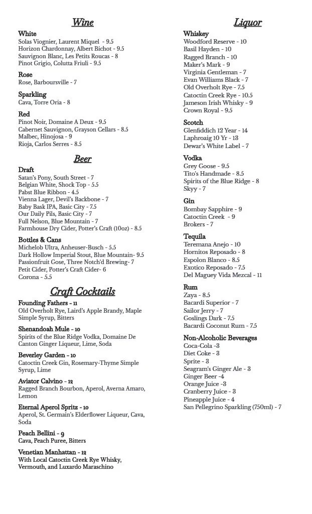 Drink Menu — Queen City Bistro