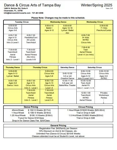 Schedule — Dance & Circus Arts of Tampa Bay