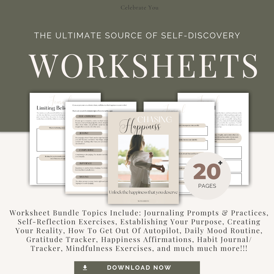 30 Page Self-Discovery eBook "Chasing Happiness" 23 Bonus Worksheet ...