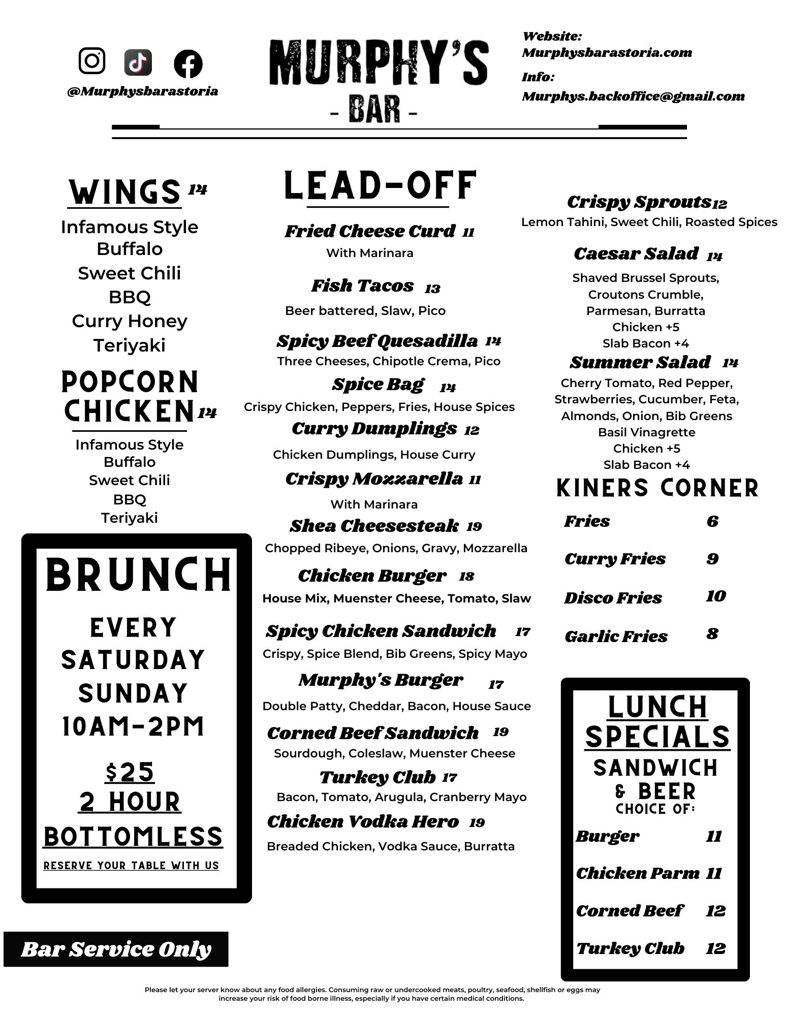 Menu — Murphy's