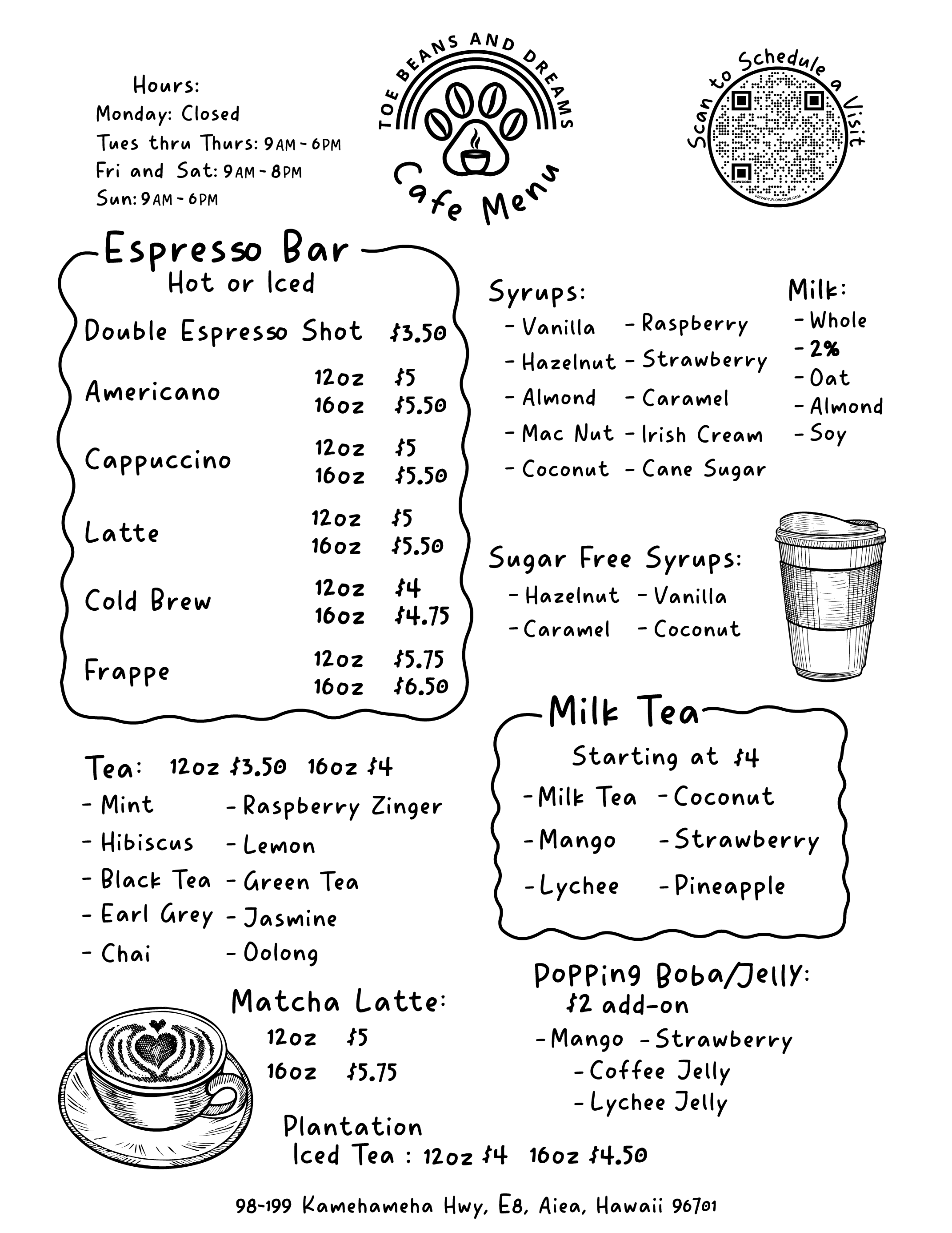 Menu — Toe Beans and Dreams Adoption Cafe