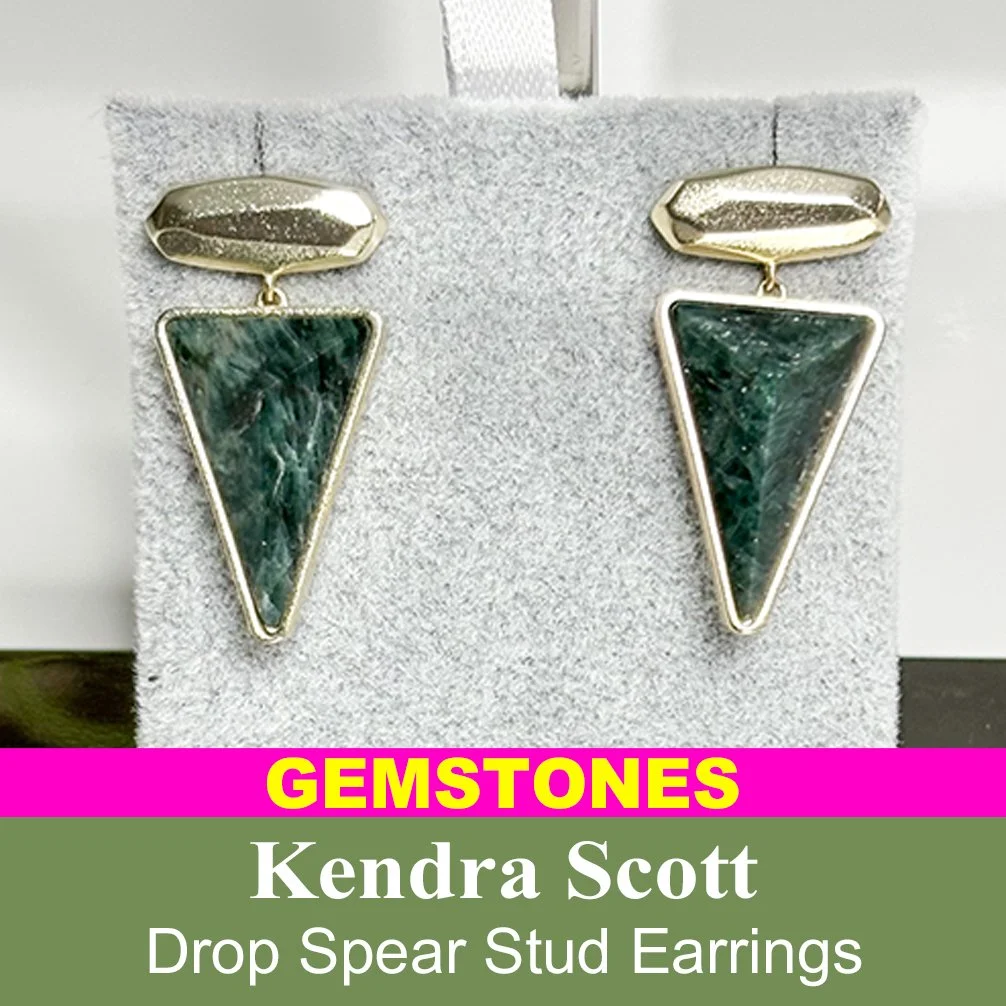 Kendra Scott, green spear drop stud earrings — Autumn Beckman