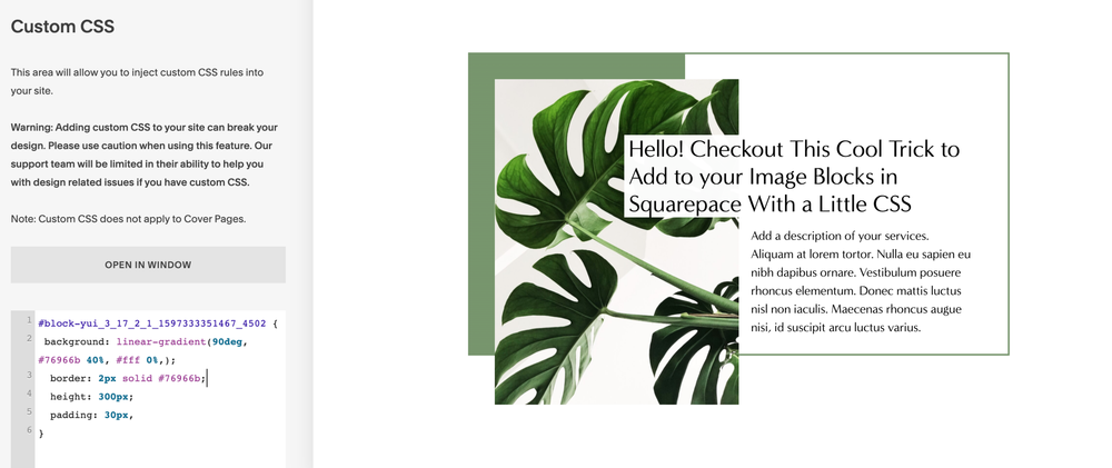 How to add and background or border to an image block in Squarespace ...